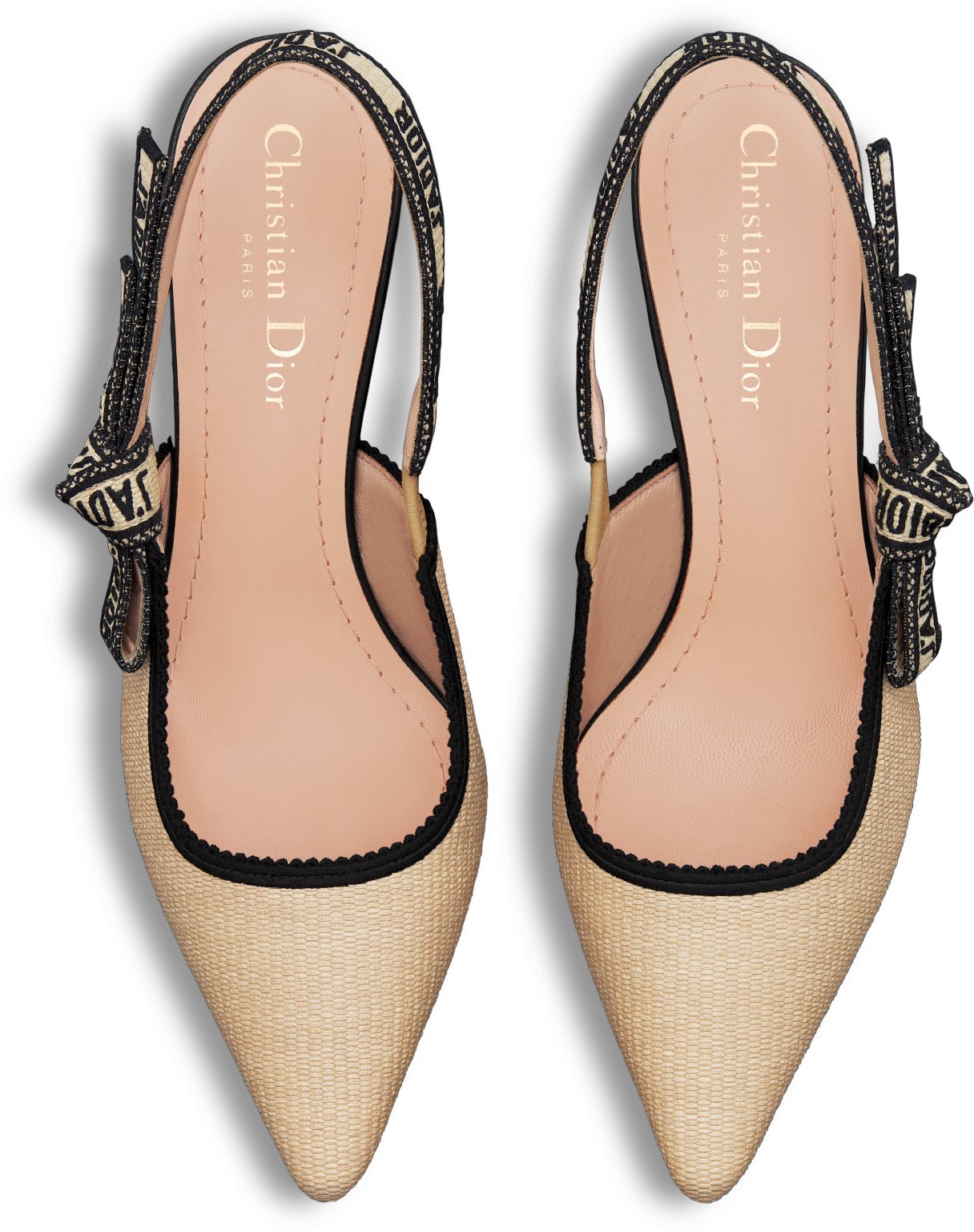 J'Adior Slingback Pump Natural Raffia and Black Embroidered Cotton | DIOR