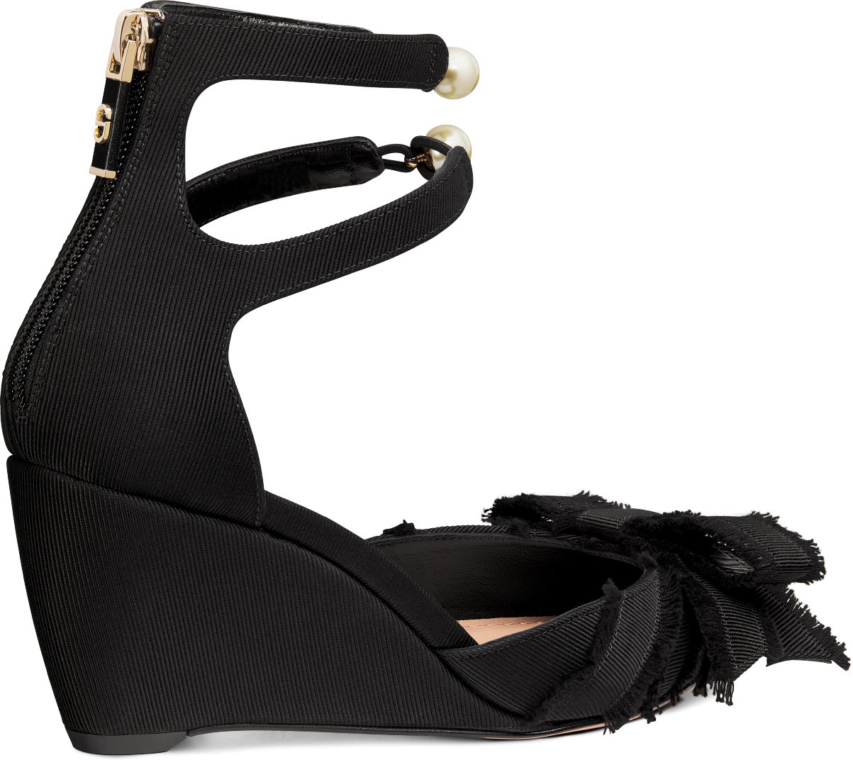 Adiorable Wedge Pump Black Fringed Grosgrain | DIOR