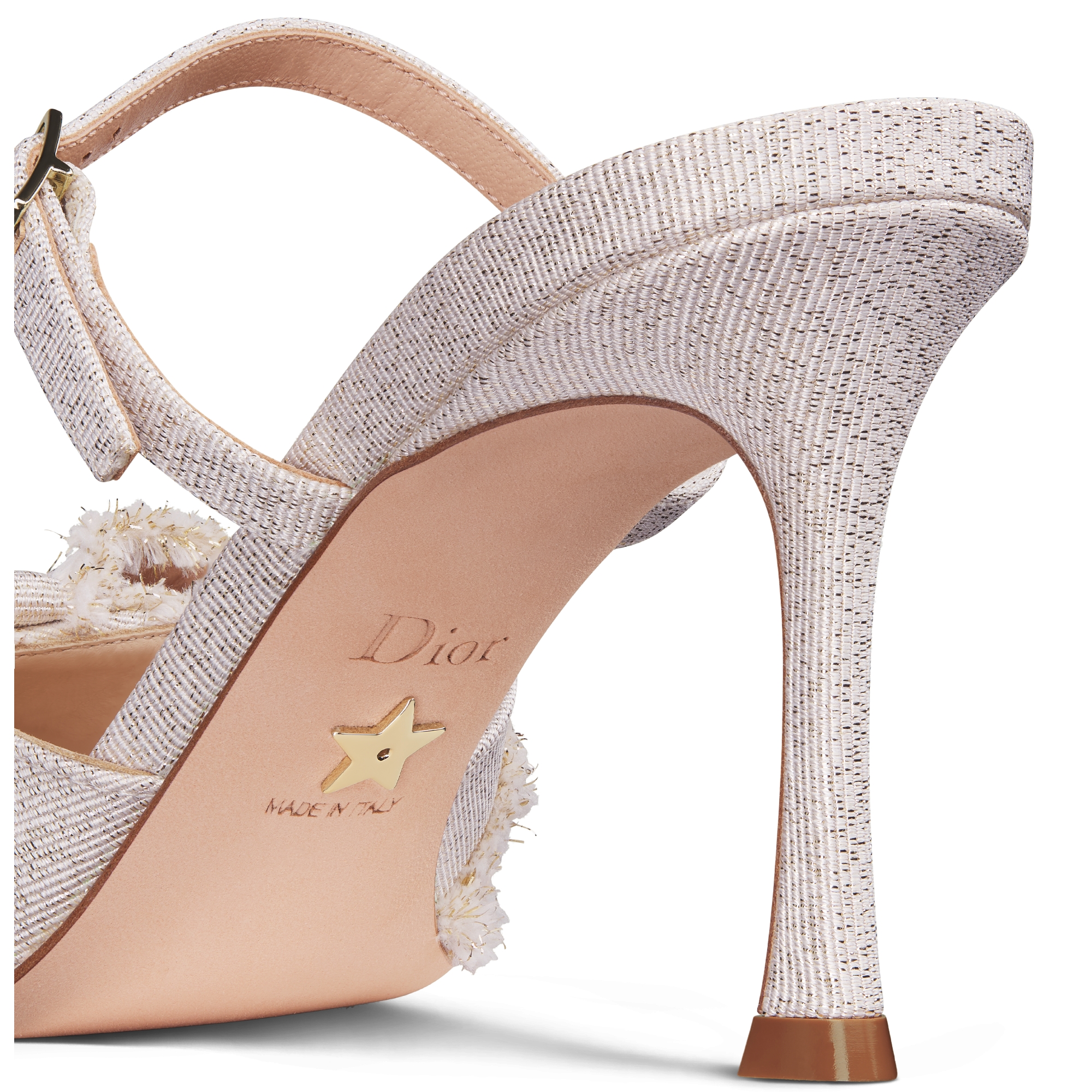 Adiorable Heeled Mule Gold-Tone Fringed Laminated Grosgrain | DIOR