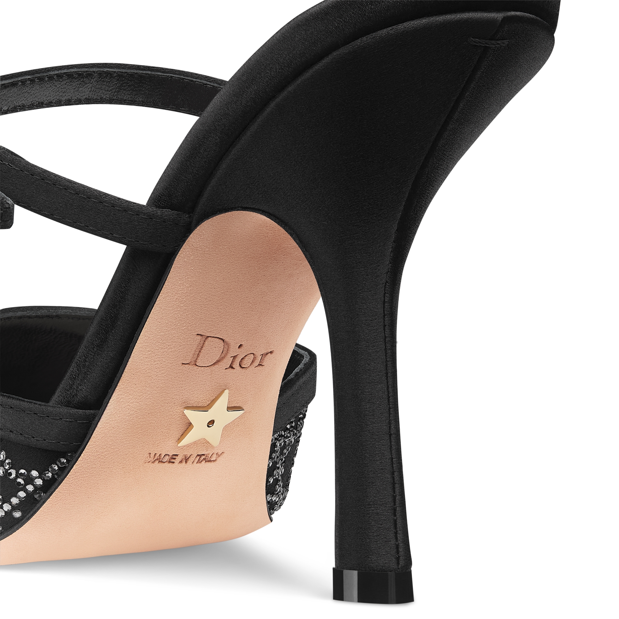 Dior Capture Heeled Mule Black Satin with Silver-Tone Strass Cannage ...