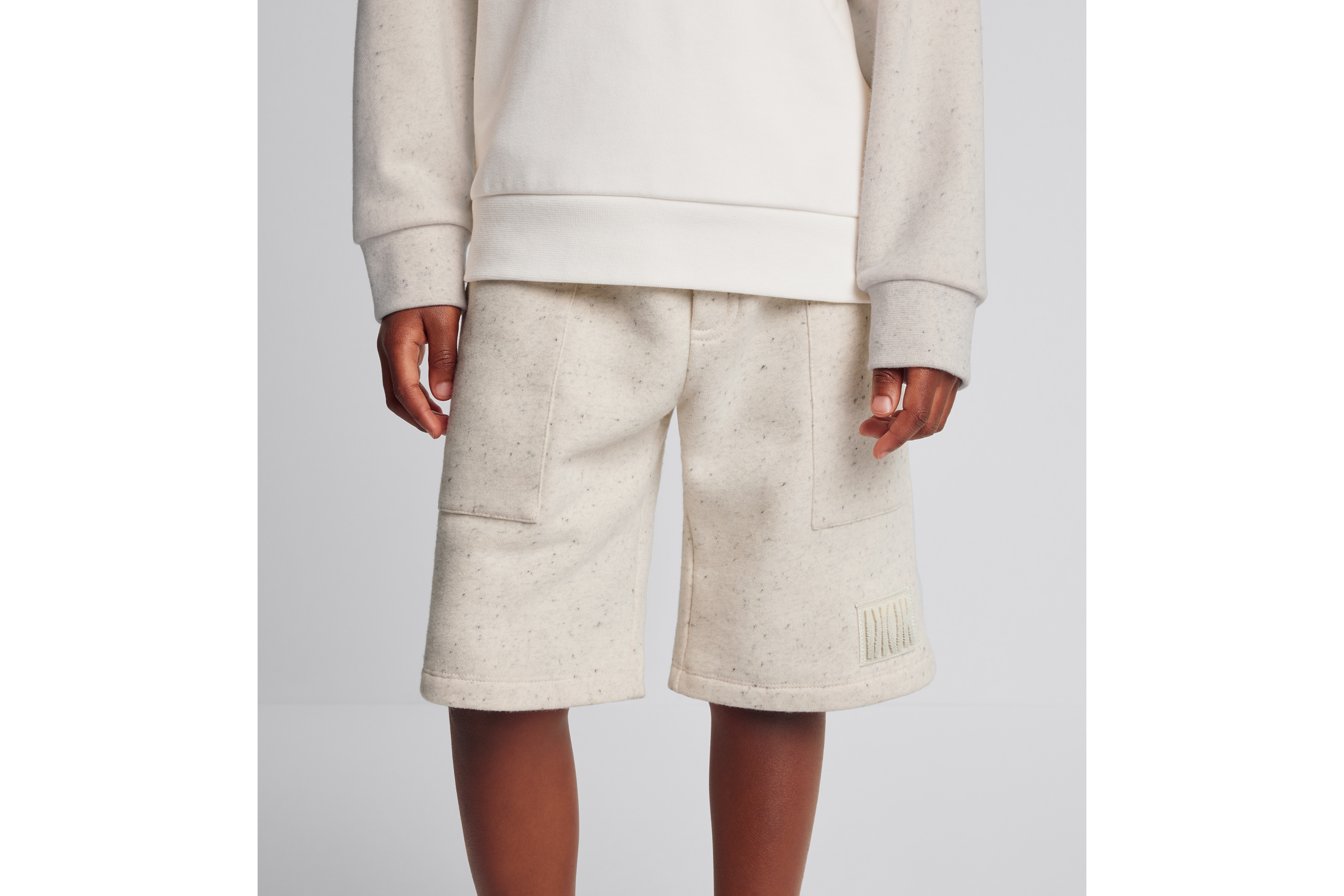Kids' Track Shorts Mottled Beige Cotton Fleece | DIOR