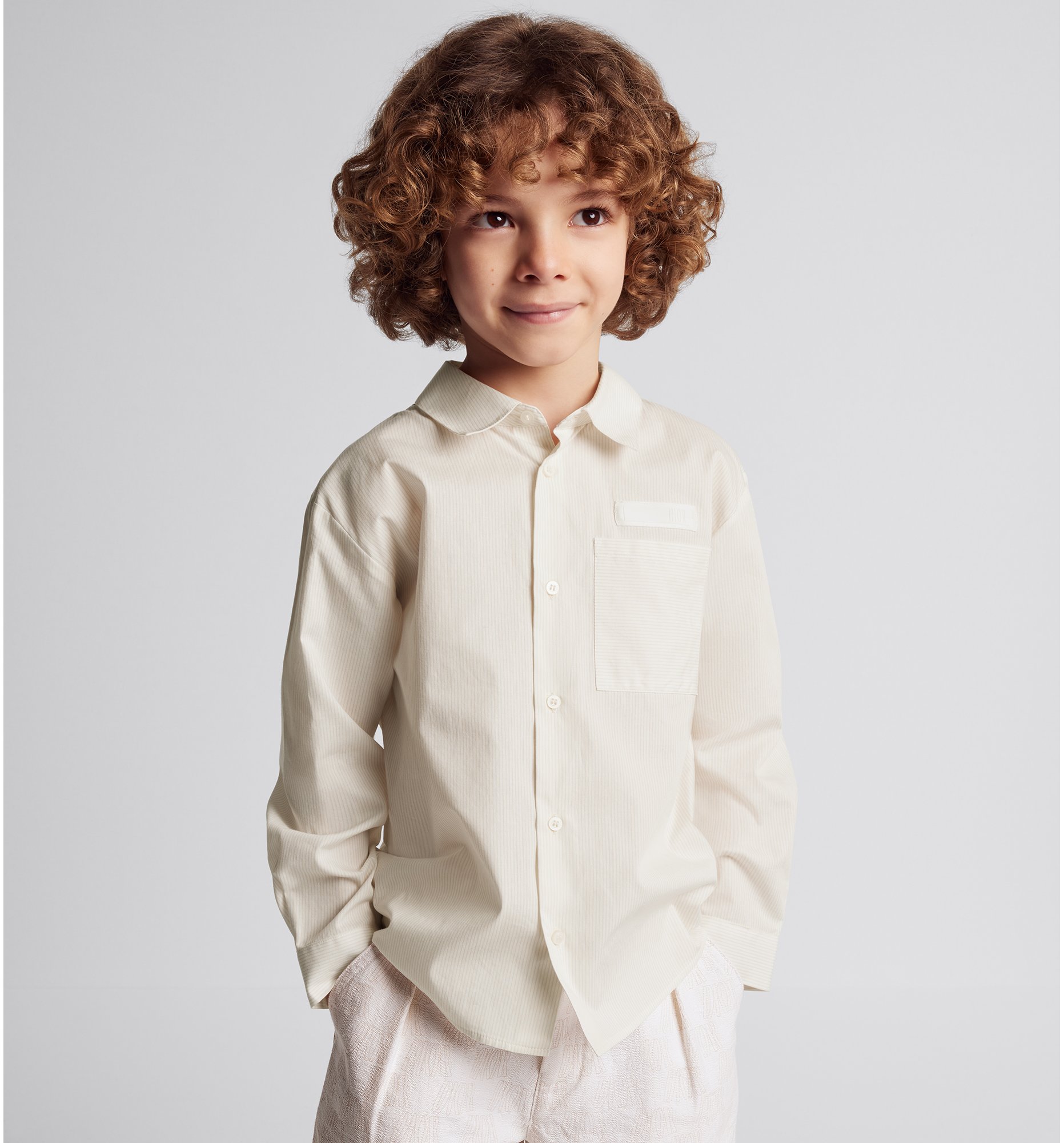 Kids' Shirt Ivory and Beige Striped Cotton Poplin | DIOR