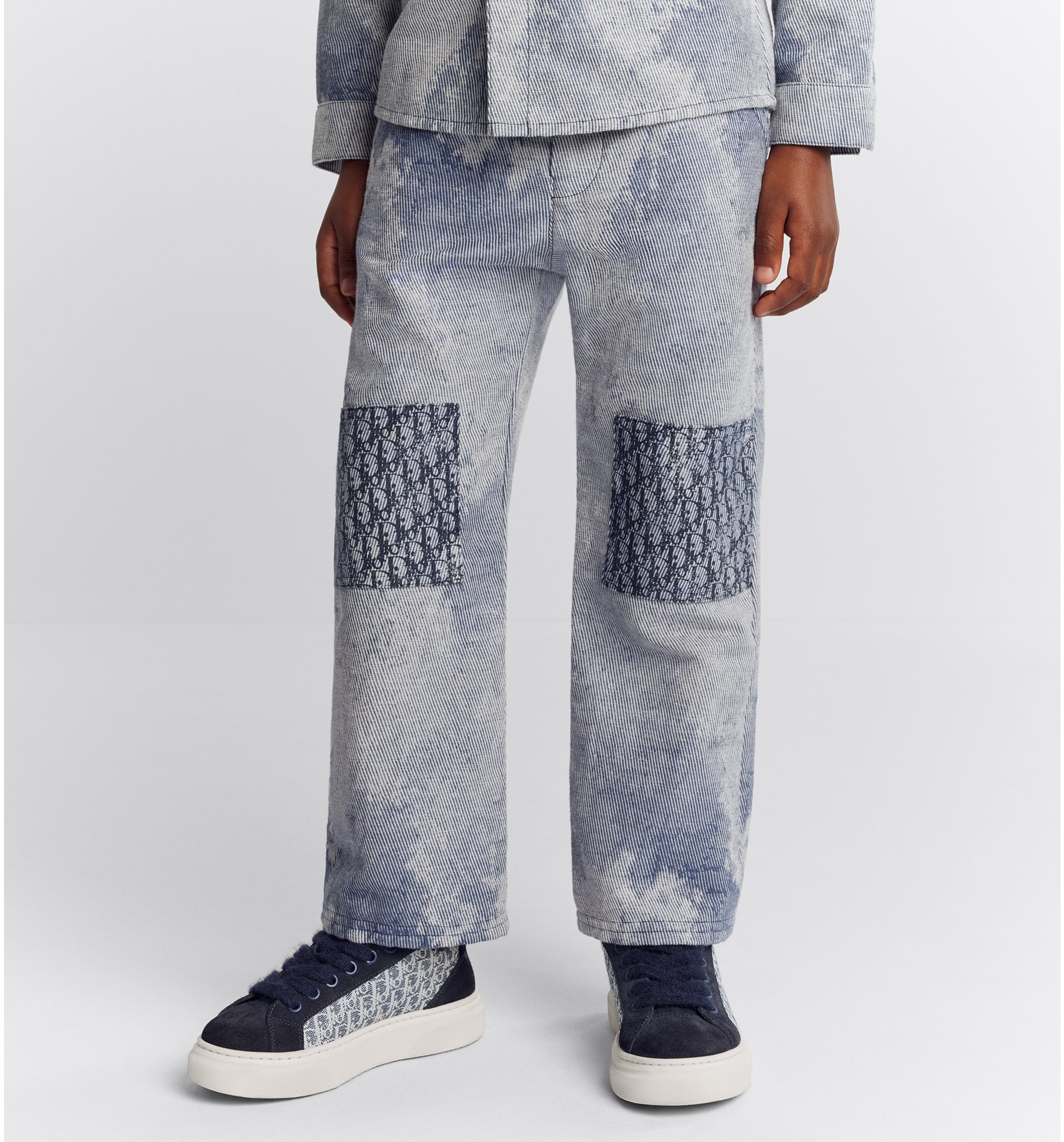 Kids' Pants Gray-Blue Cotton Gabardine Jacquard with Distressed Effect ...