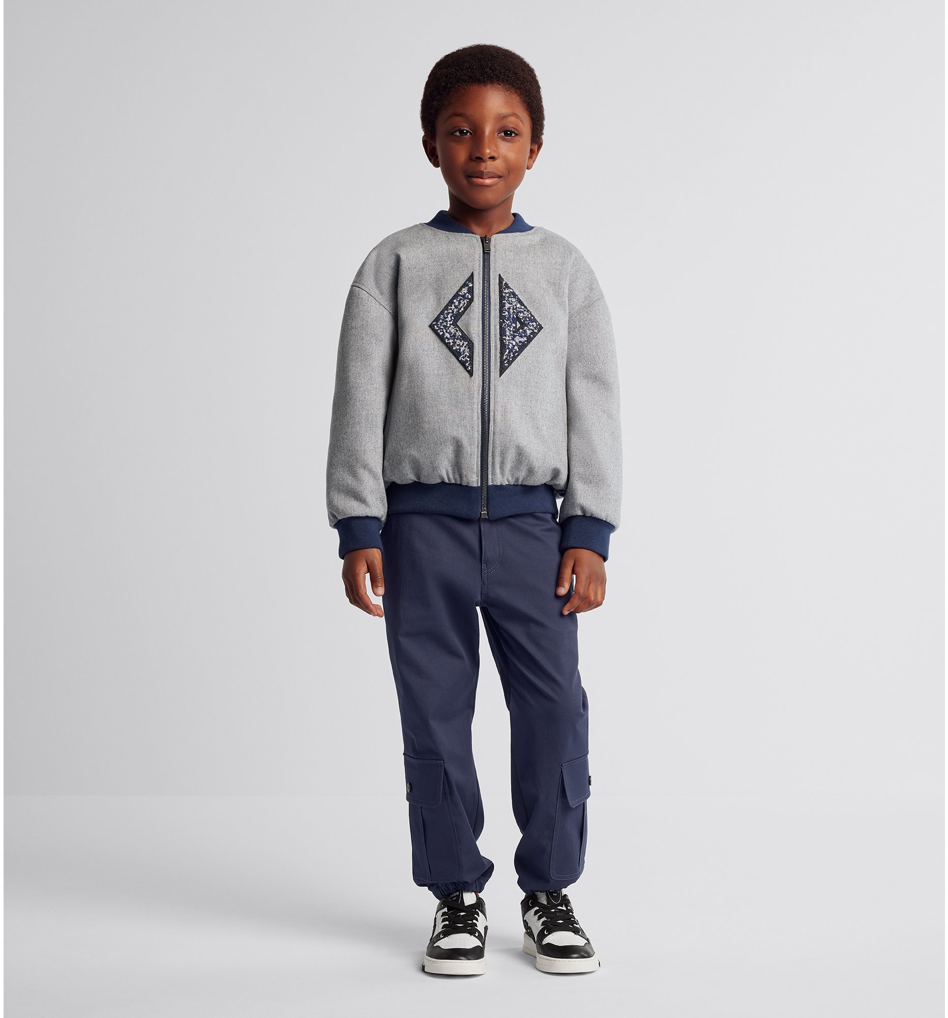 Kids' Bomber Jacket Heathered Gray Wool Flannel | DIOR