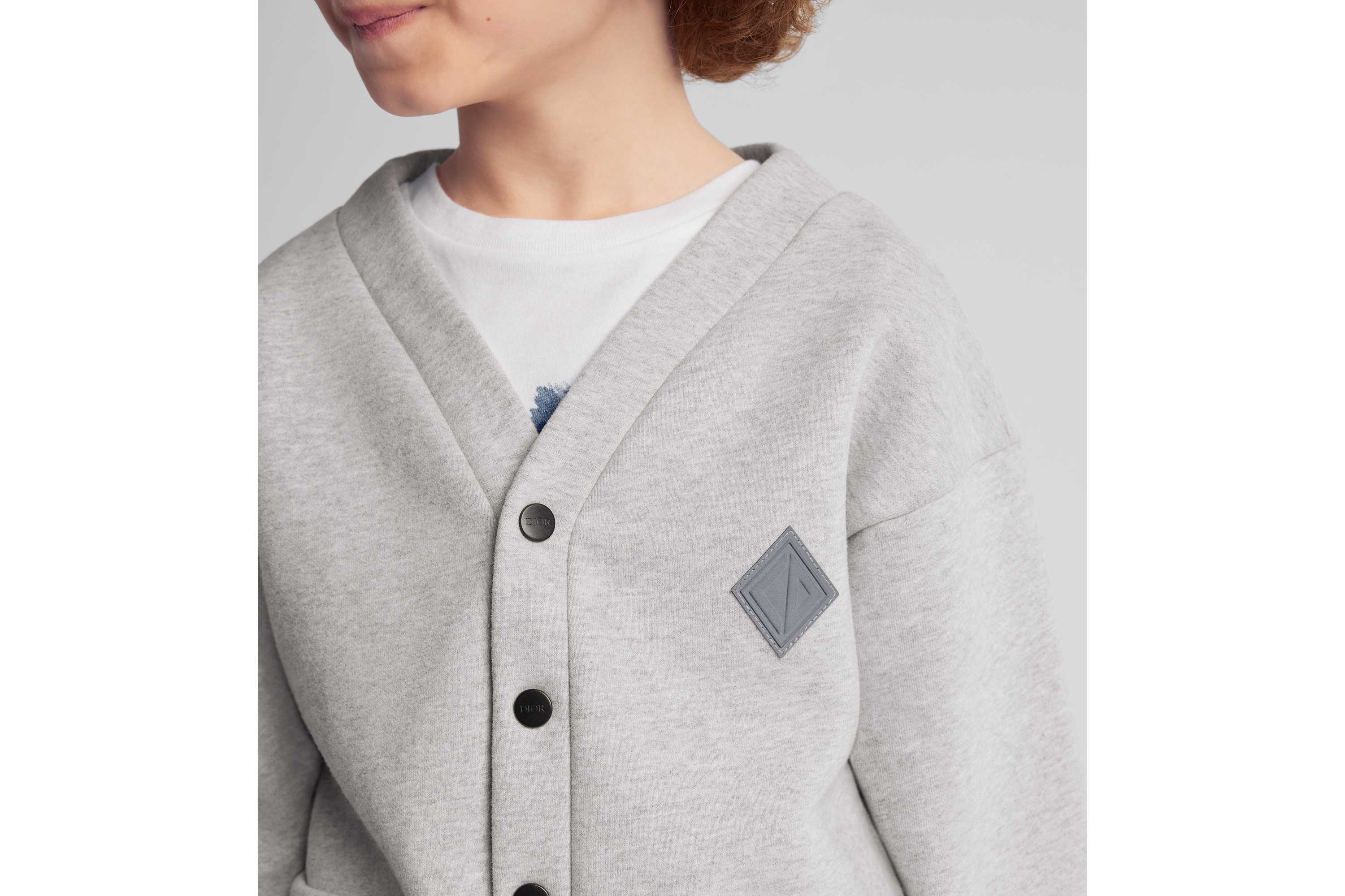 Kids' Cardigan Jacket Heathered Gray Brushed Cotton Fleece | DIOR