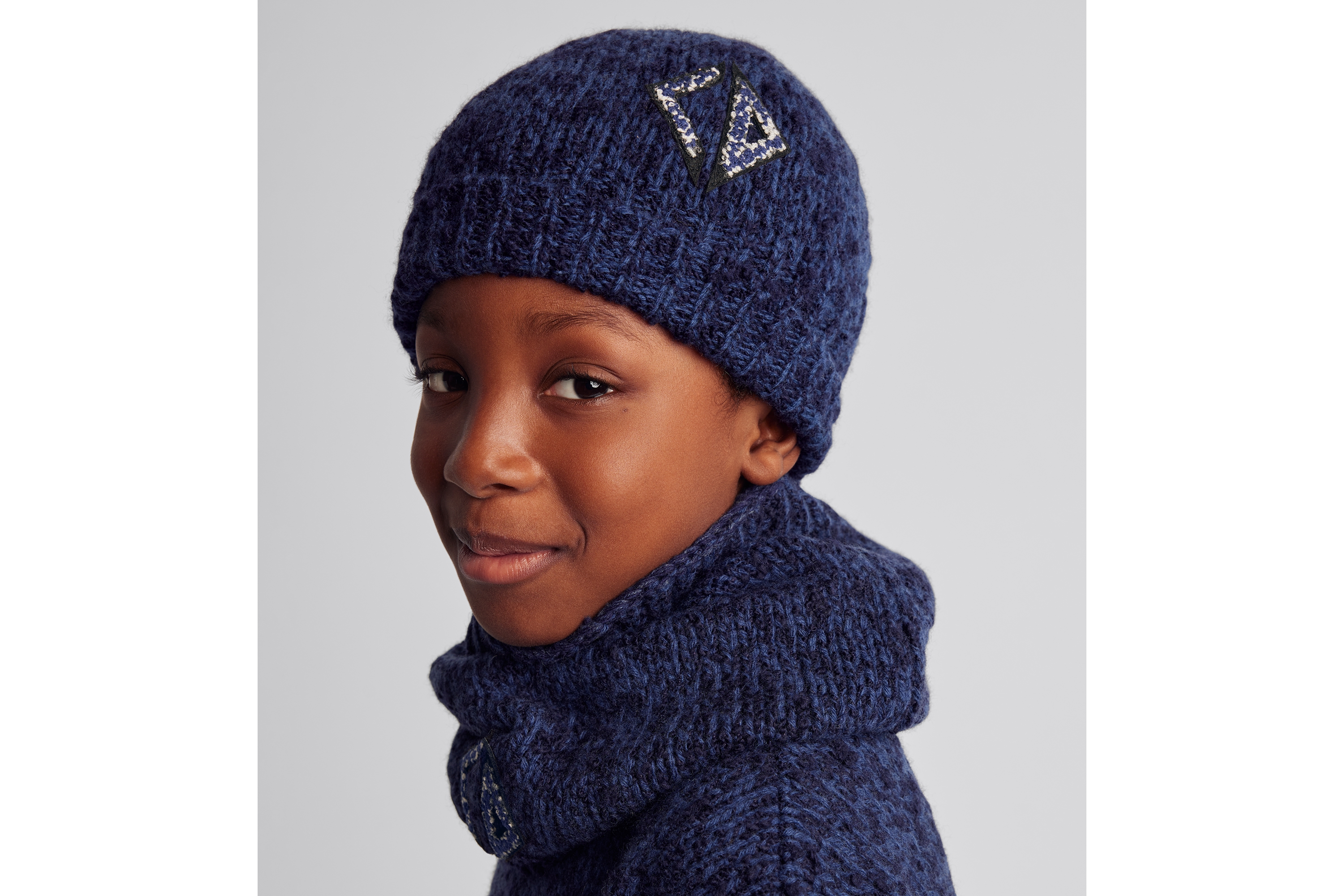 Kids' Beanie Navy Blue Wool Mouliné Knit | DIOR