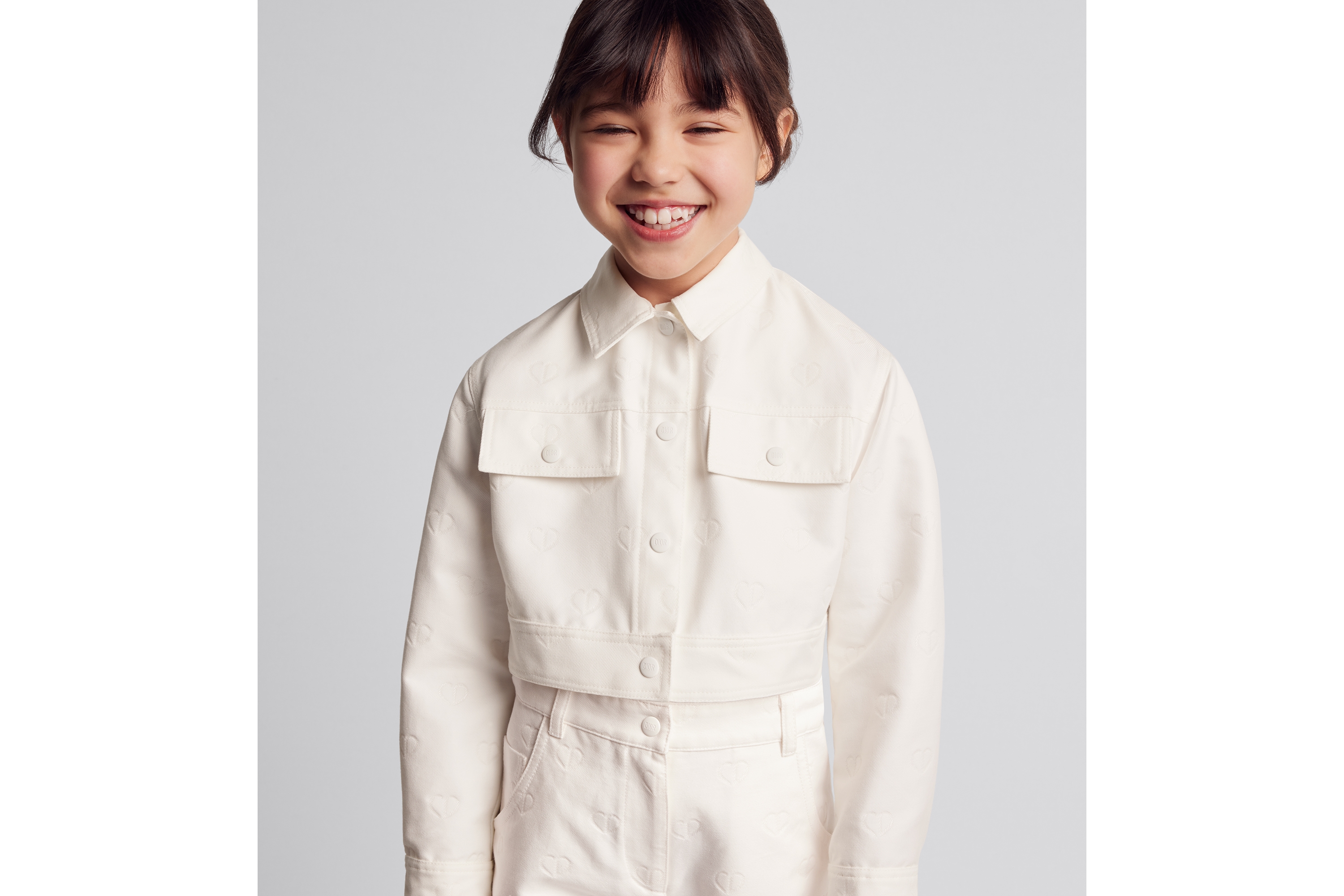 Kids' Cropped Jacket Ivory Cotton Gabardine with Shiny CD Heart ...