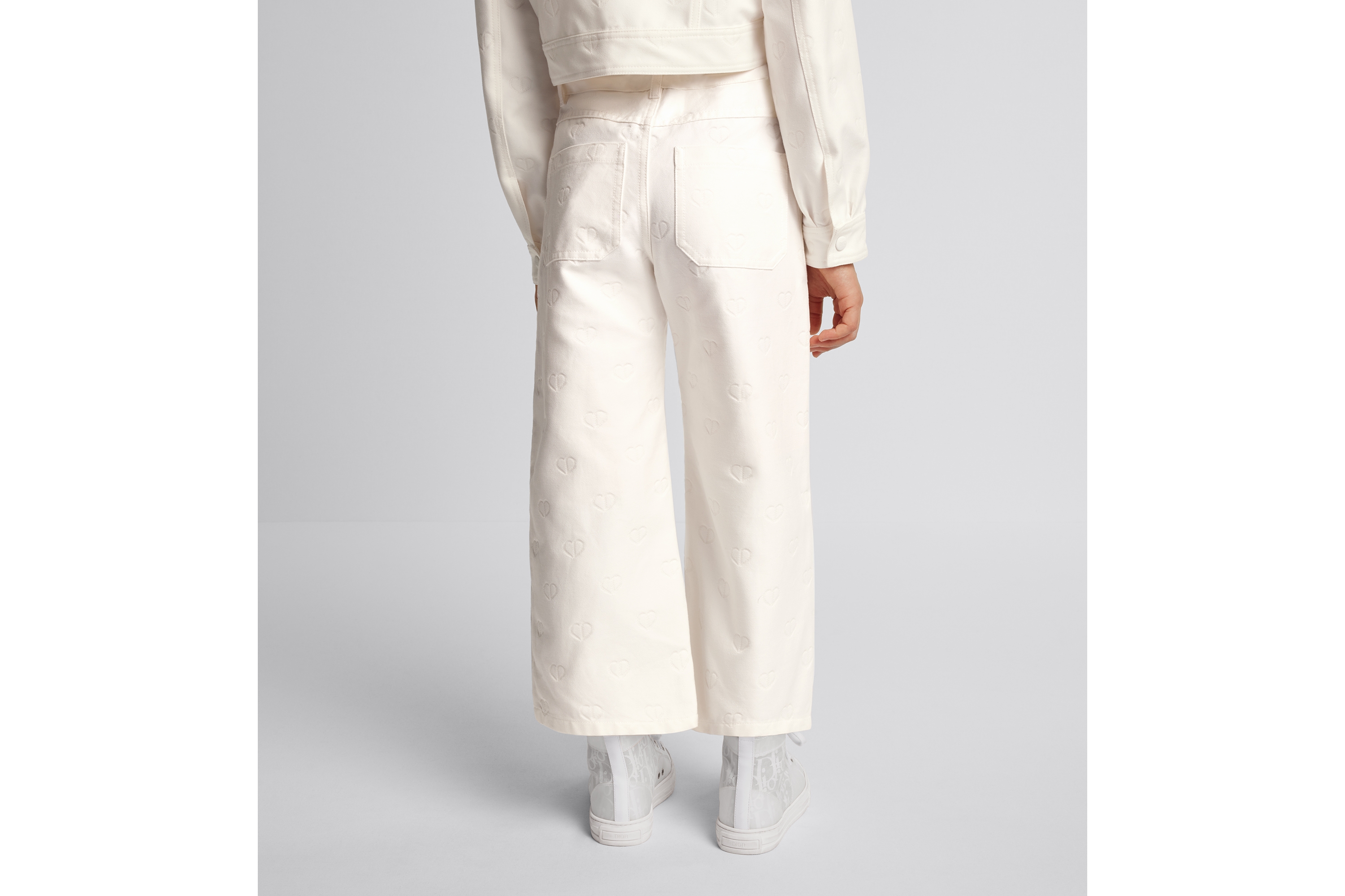 Kids' Wide-Leg Pants Ivory Cotton Gabardine with Shiny CD Heart ...