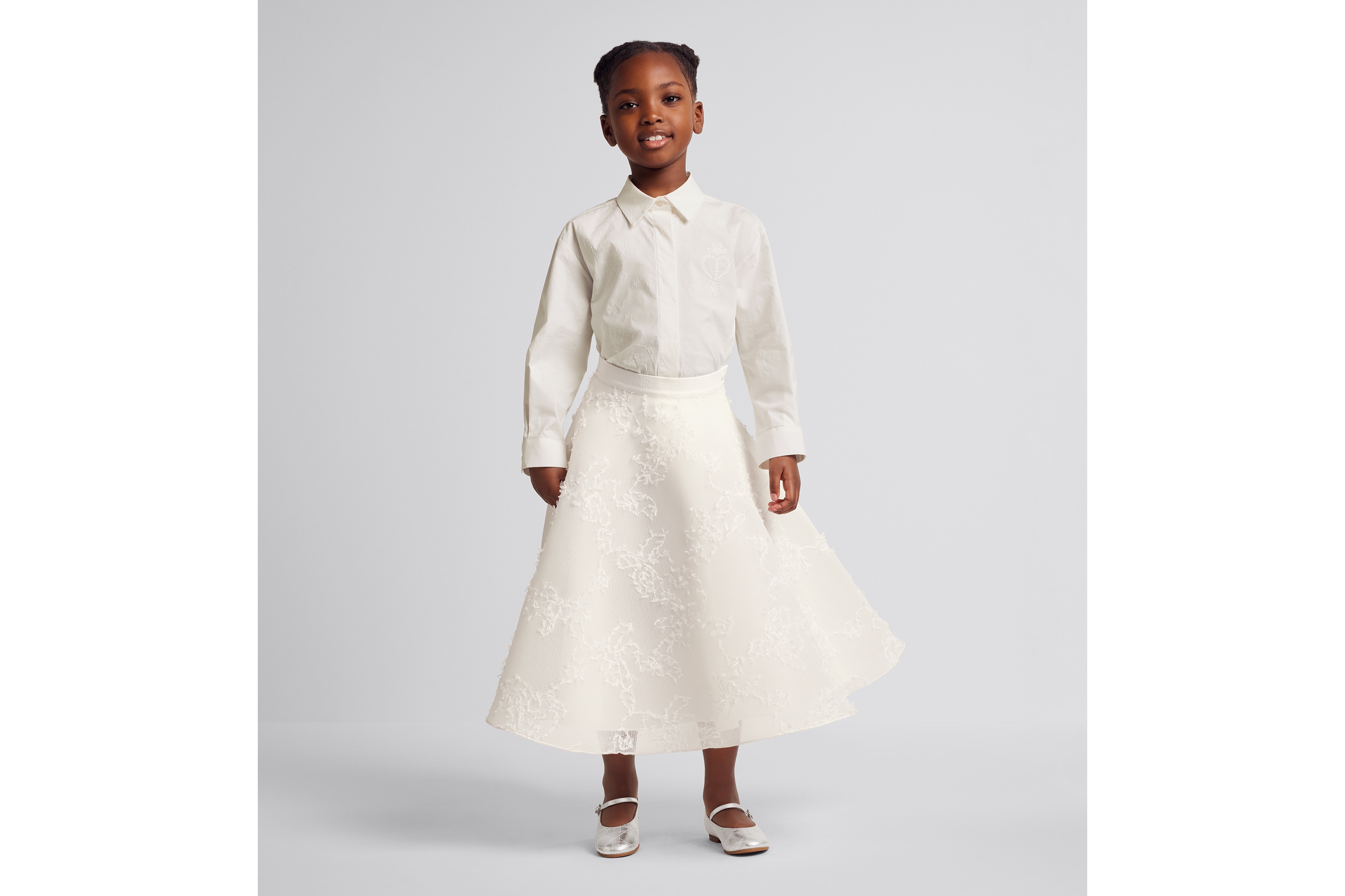 Kids' Long Skirt Ivory Floral Mesh and Tulle | DIOR