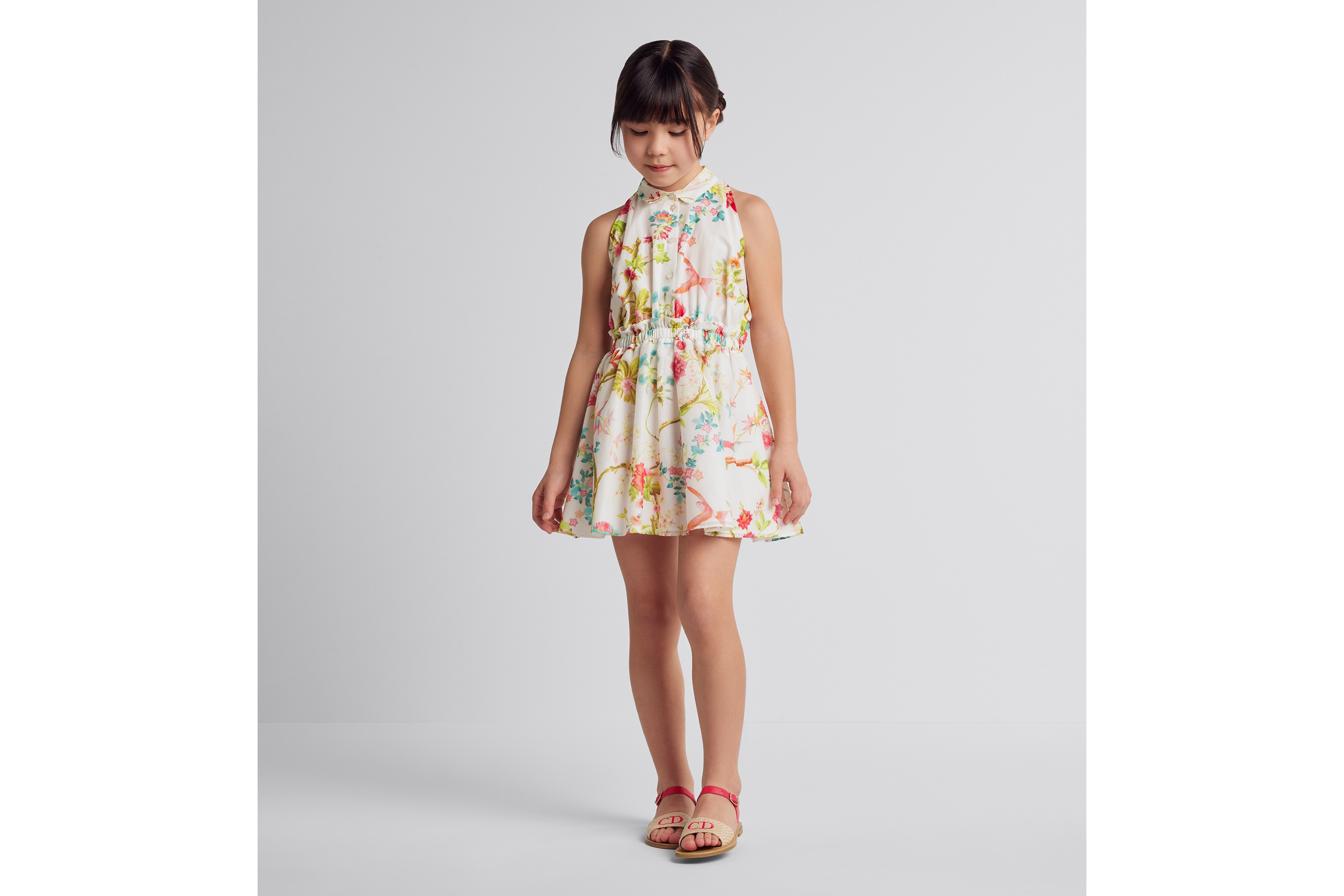 Kids' Flared Dress Ivory Cotton Voile with Multicolor Exotic Riviera ...