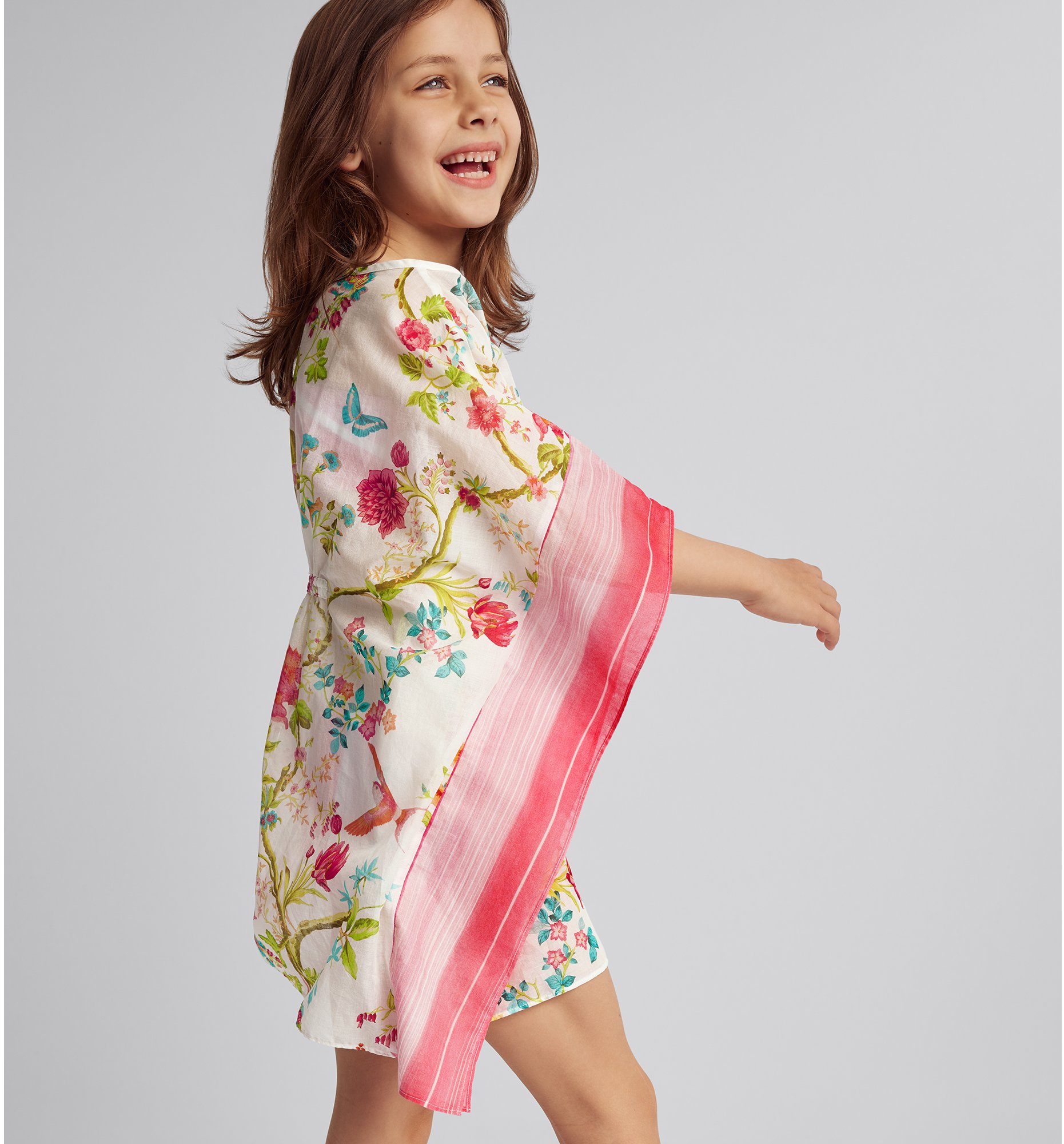 Abito stile caftano per bambine Voile di cotone color avorio con motivo Exotic Riviera ...