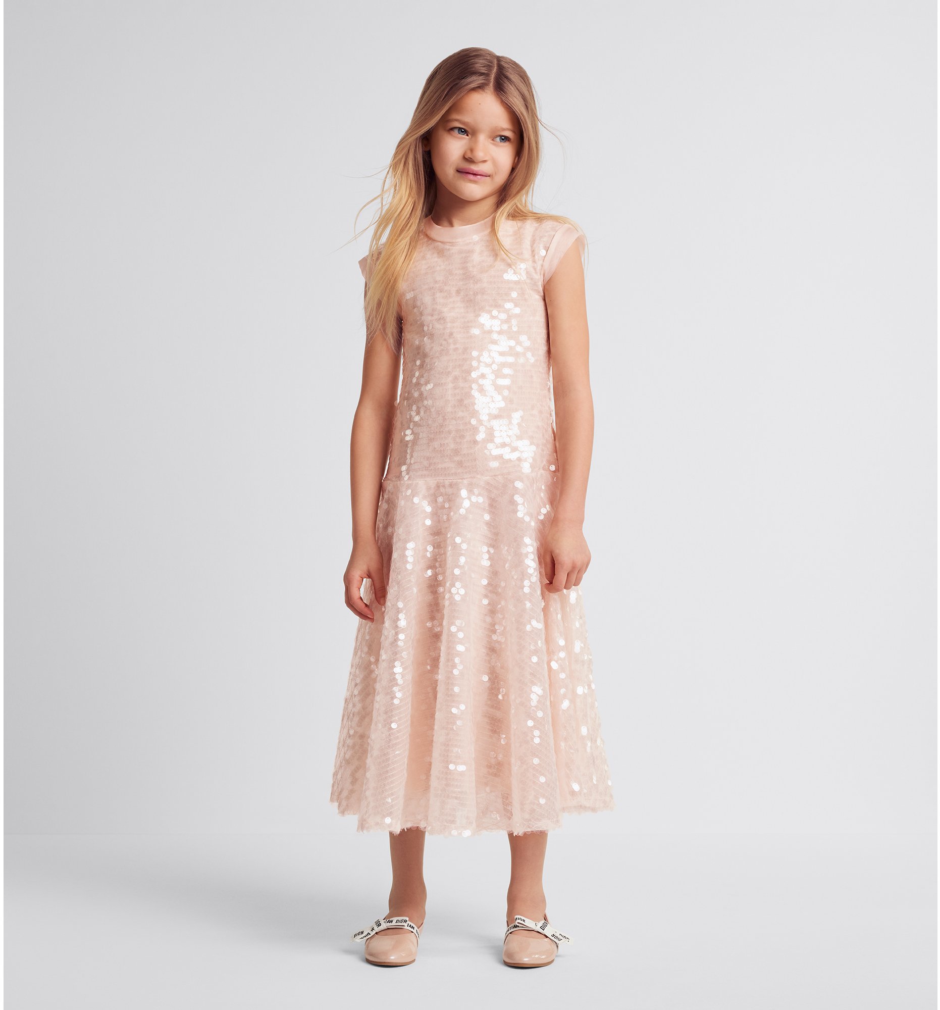 Robe longue enfant Tulle rose pâle brodé de sequins | DIOR