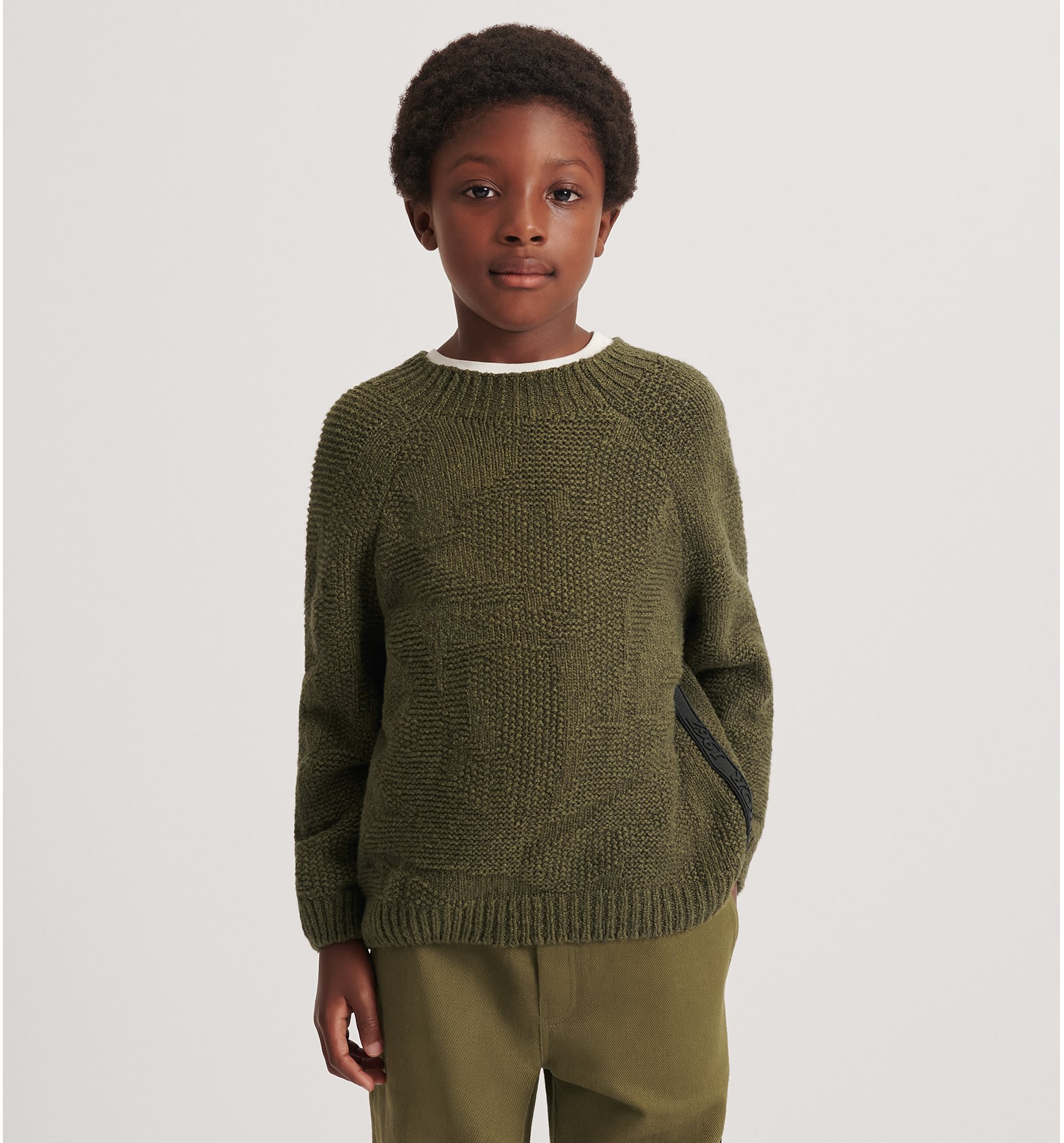 Pull enfant Maille de coton et cachemire à motif tulipes kaki | DIOR