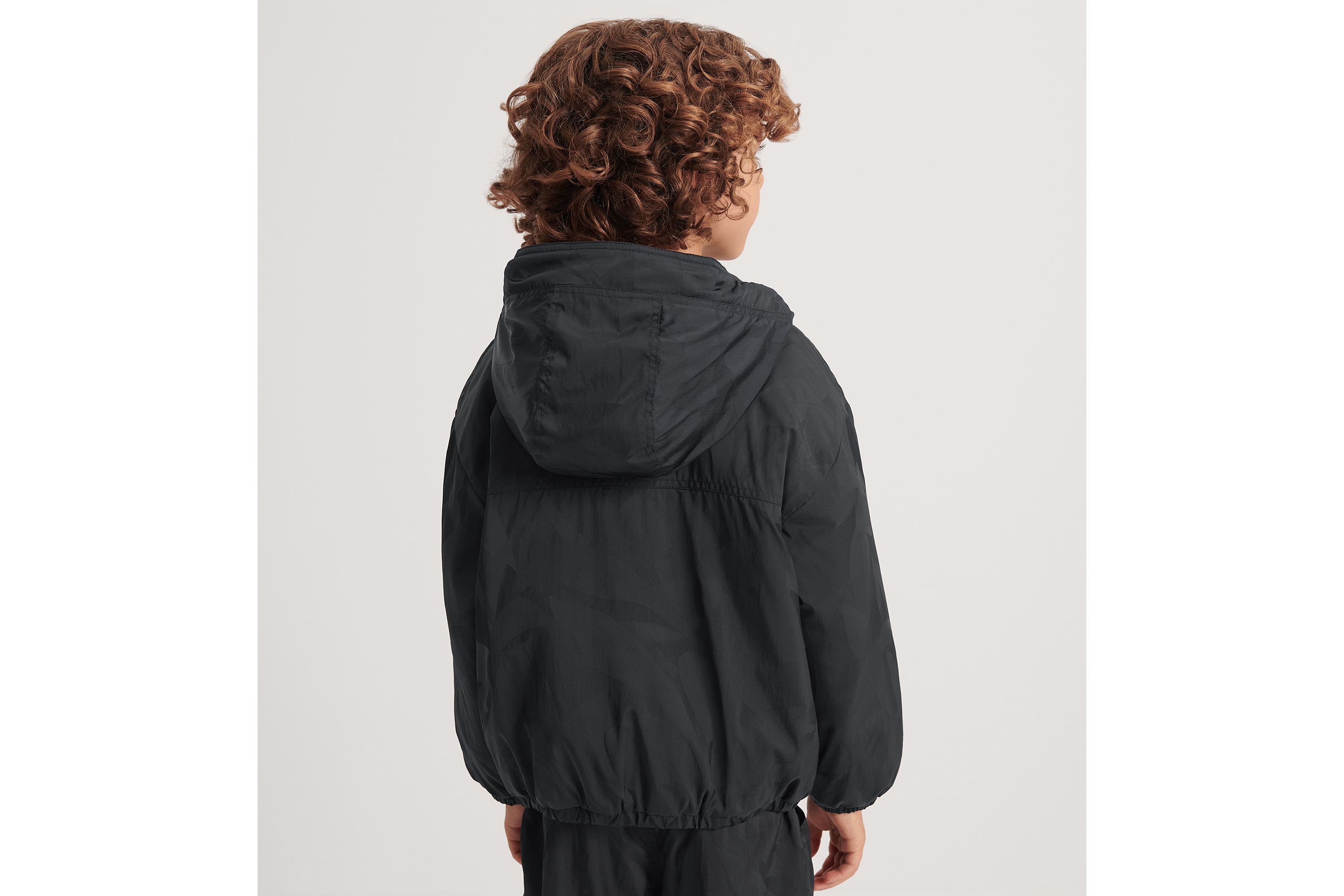 Kids' Hooded Jacket Black Water-Repellent Technical Jacquard with ...