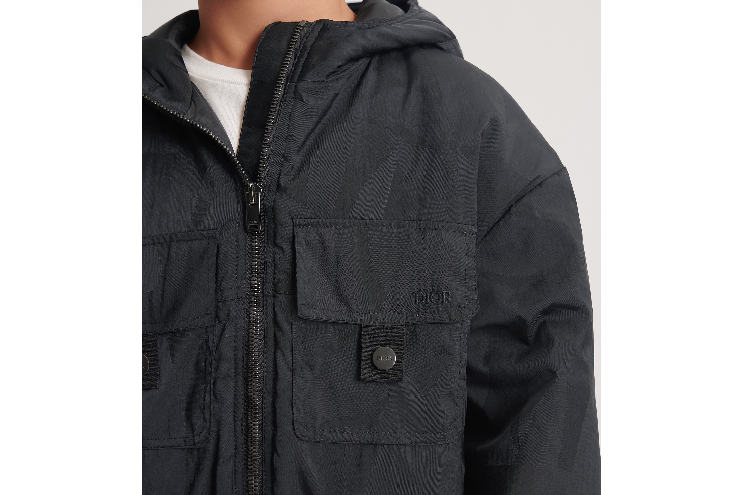 Kids' Hooded Jacket Black Water-Repellent Technical Jacquard with ...