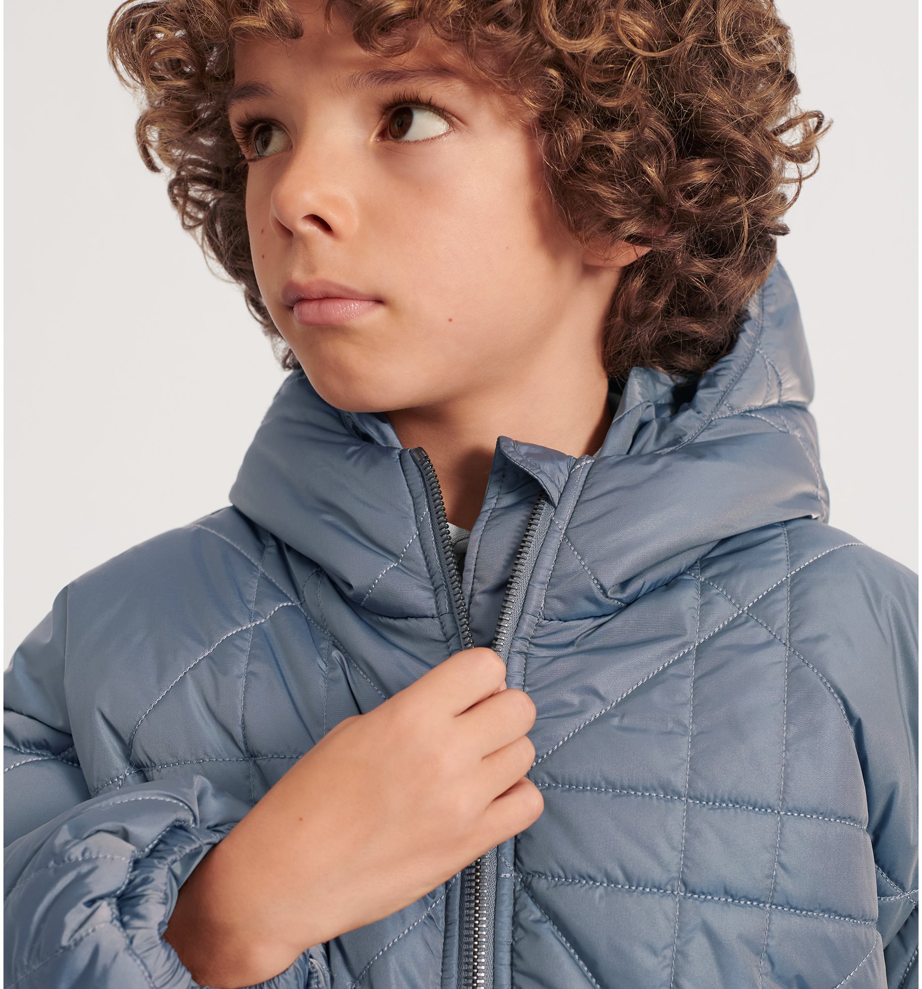 Kids' Hooded Down Jacket Steel Blue Cannage Water-Repellent Satin ...