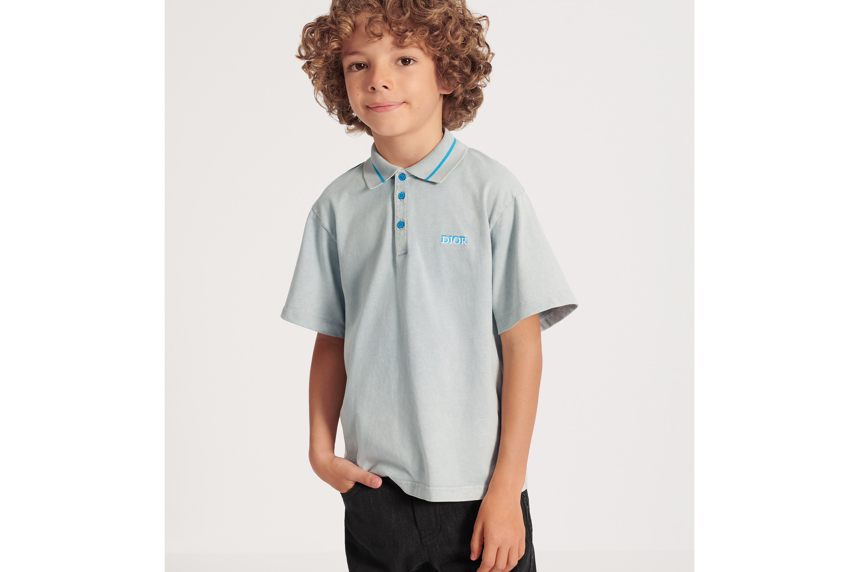Kids' Polo Shirt Gray-Blue Cotton Jersey | DIOR