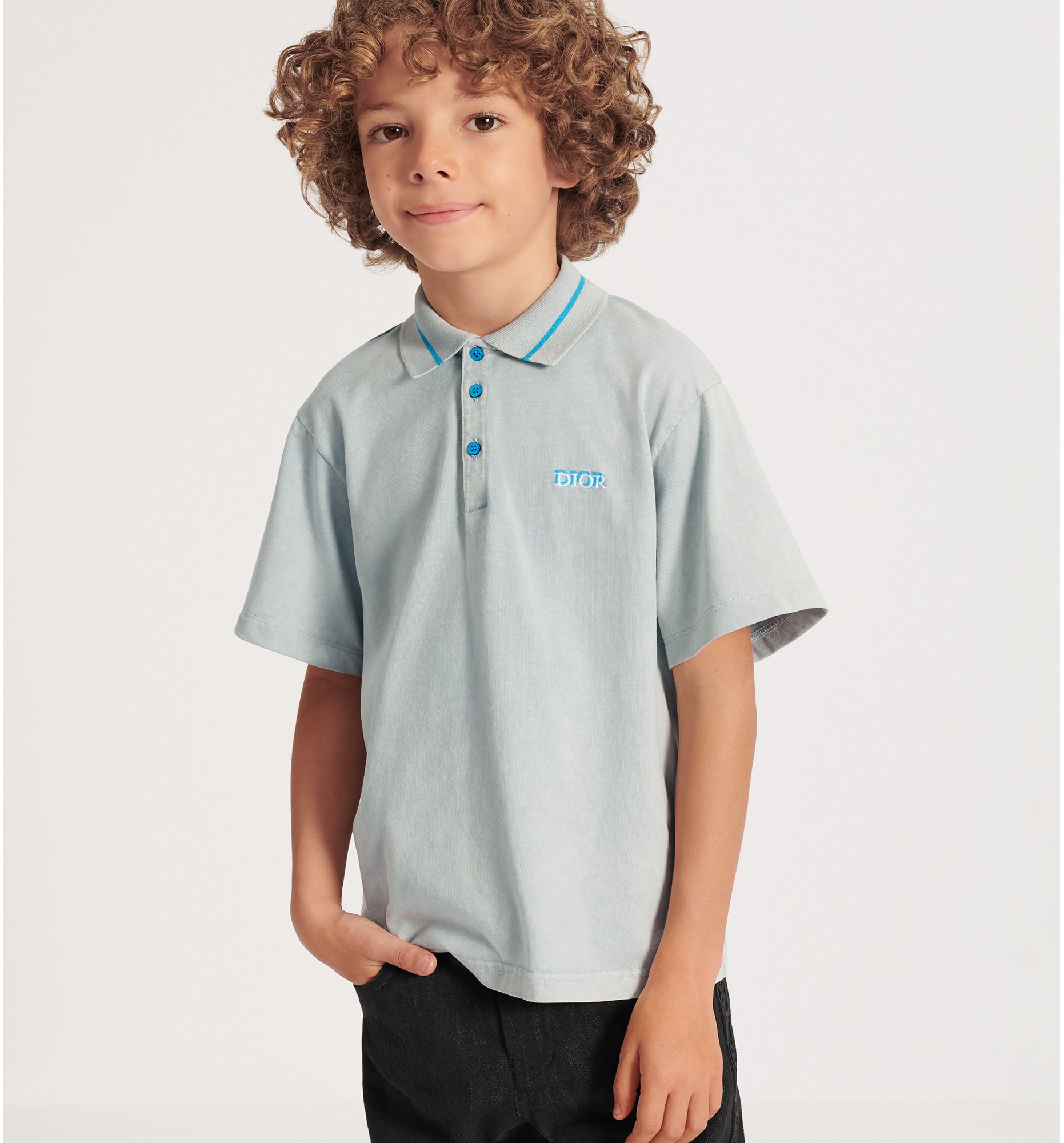 Kids' Polo Shirt Gray-Blue Cotton Jersey | DIOR