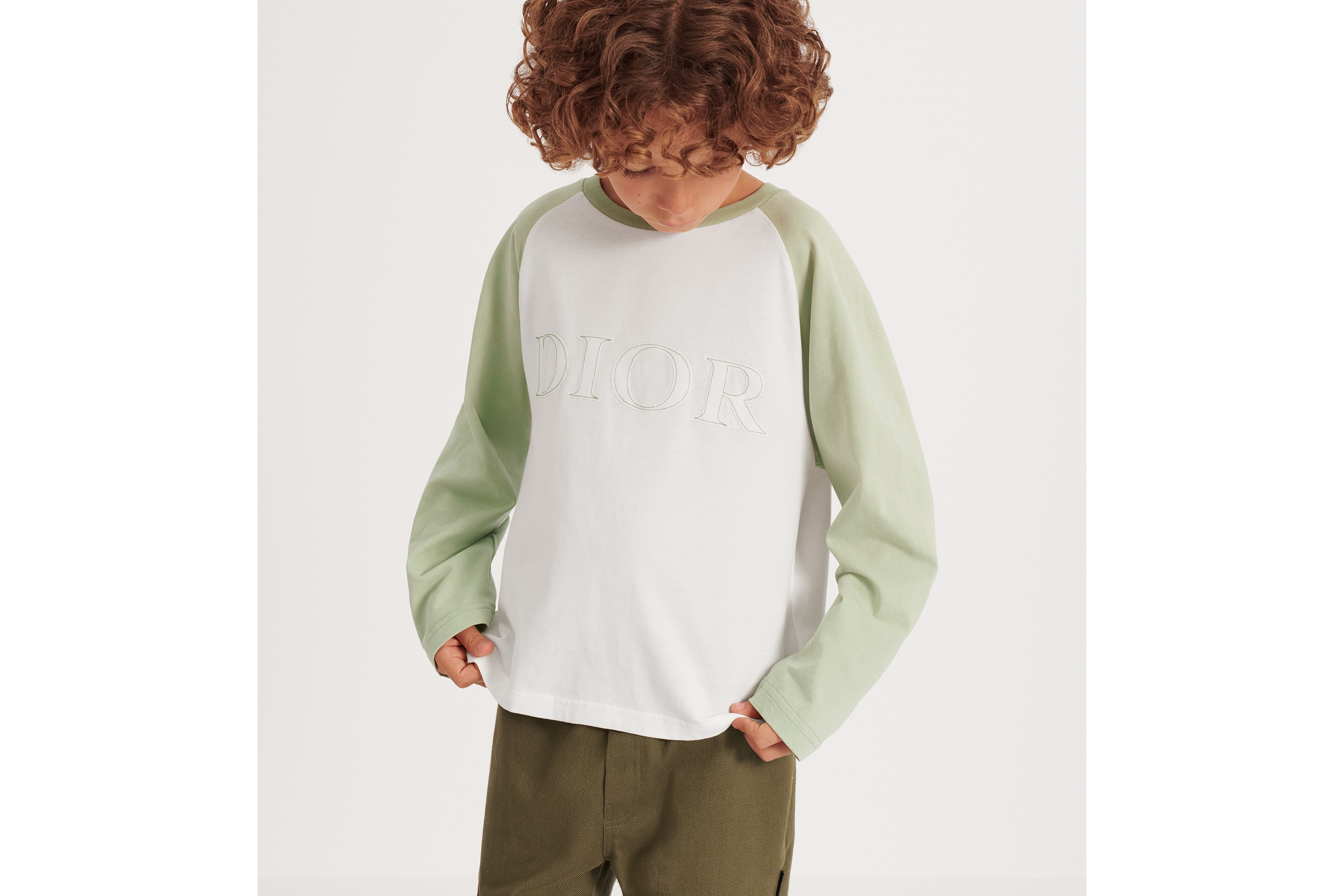 Kids' Long-Sleeved T-Shirt Ivory and Almond Cotton Jersey | DIOR
