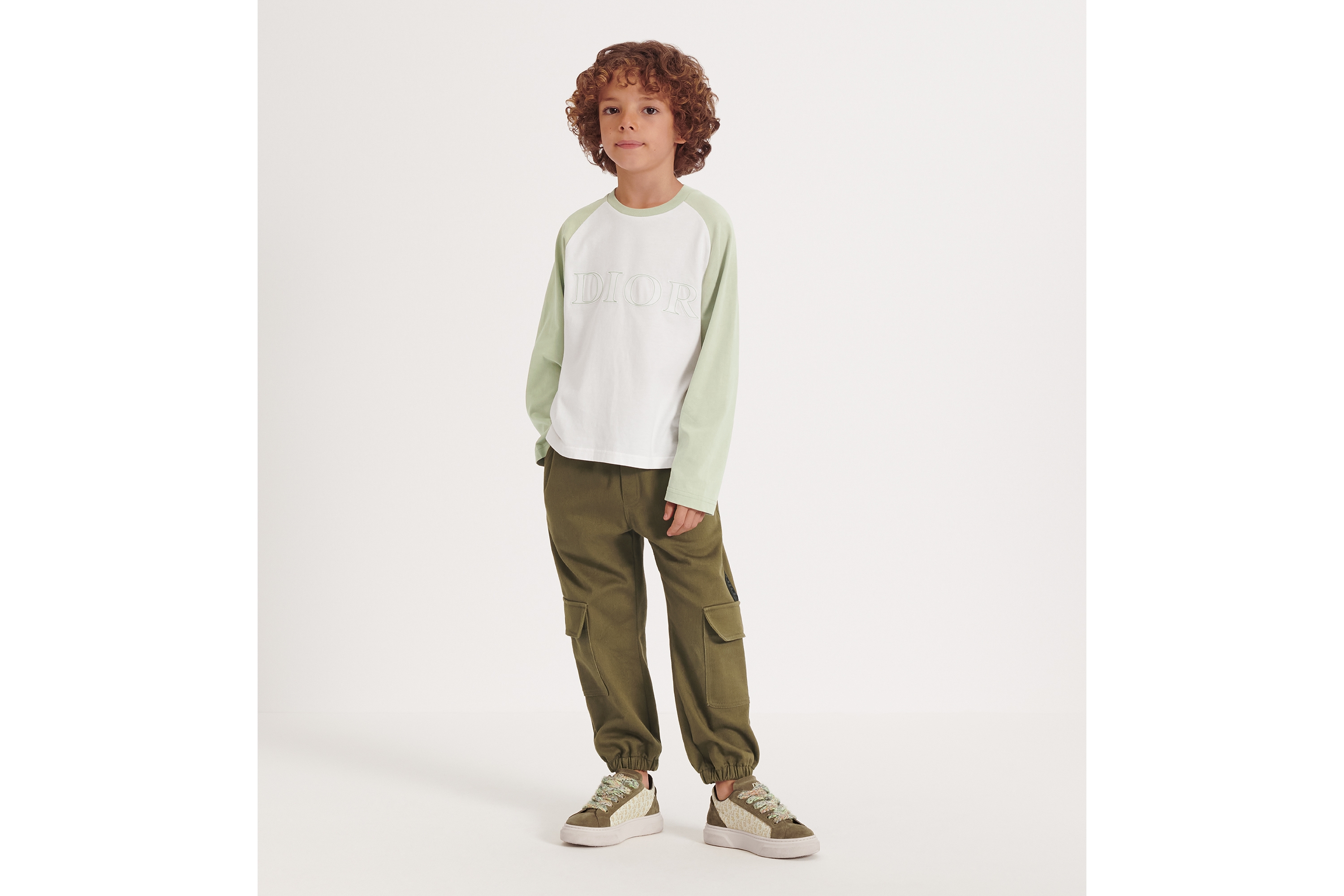 Kids' Long-Sleeved T-Shirt Ivory and Almond Cotton Jersey | DIOR