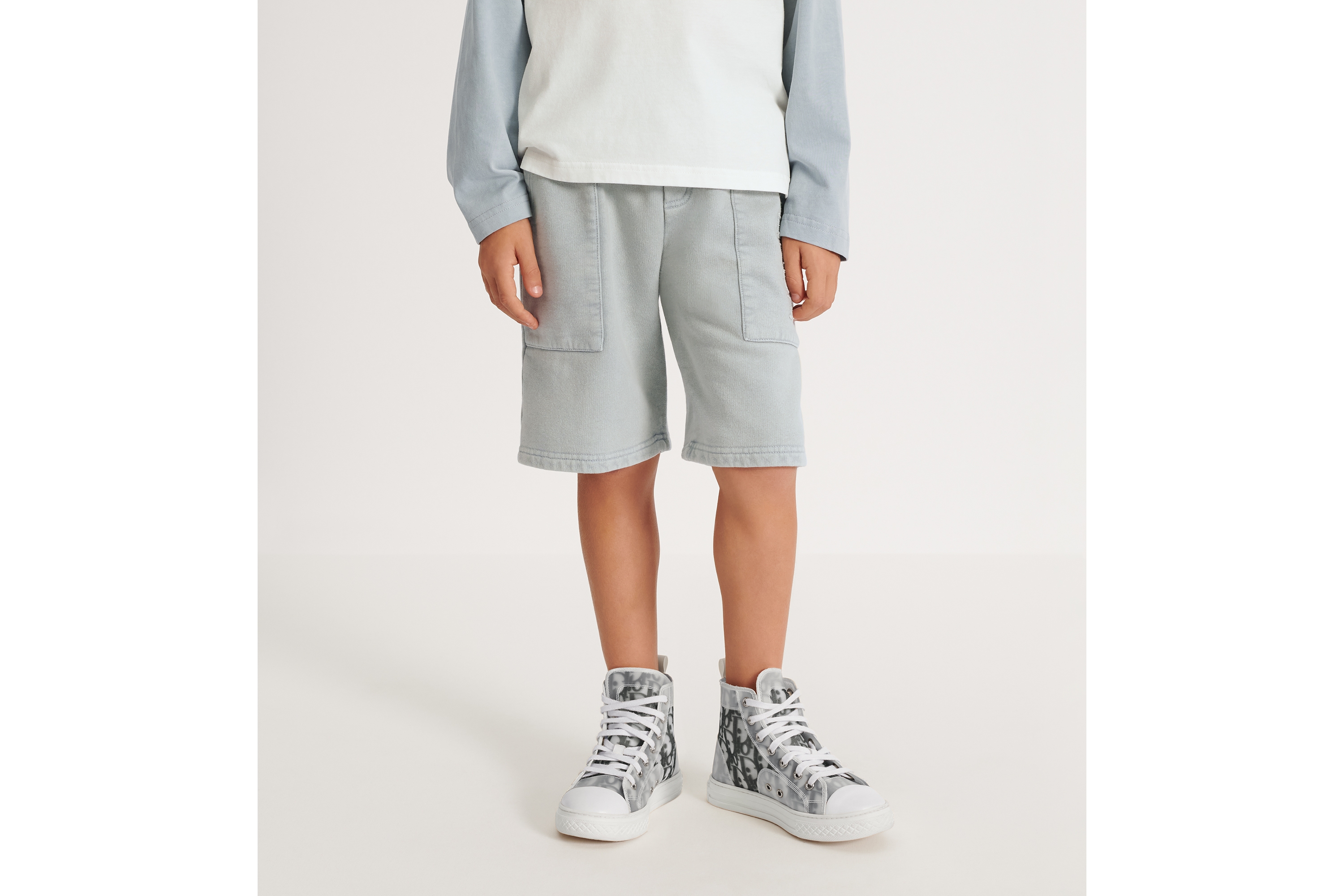 Kids' Track Shorts Gray-Blue Cotton Fleece | DIOR