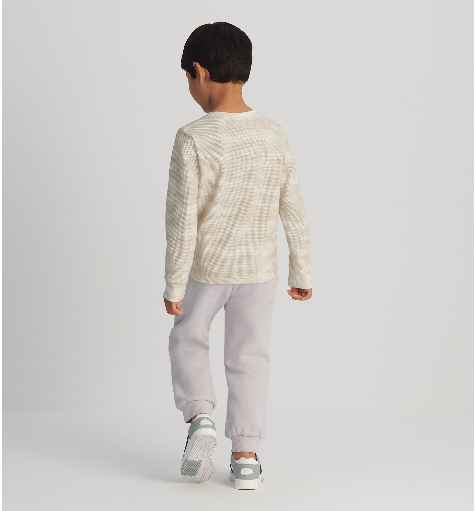 Kids' Long-Sleeved T-Shirt Beige Waffle Weave Cotton Blend with ...