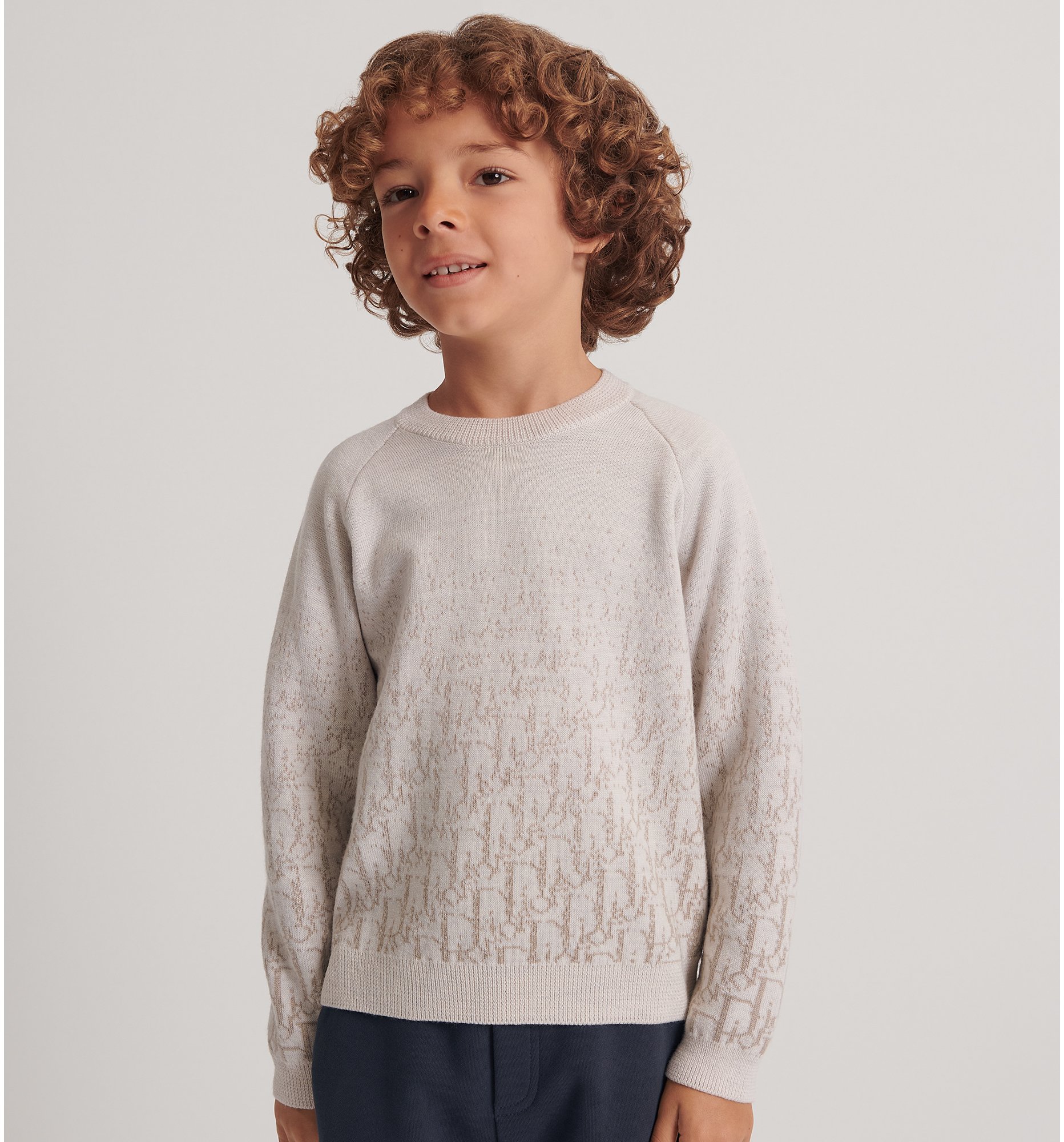 Kids' Sweater Beige Wool Knit with Gradient Gray Dior Oblique Jacquard ...