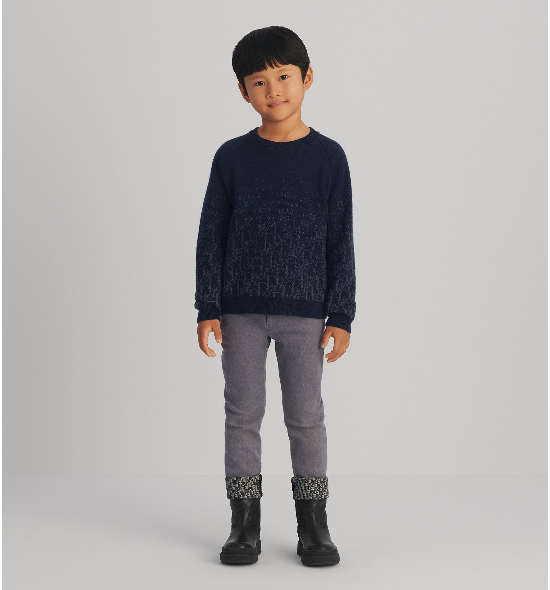 Pull enfant Maille de laine bleu marine jacquard Dior Oblique bleu ...