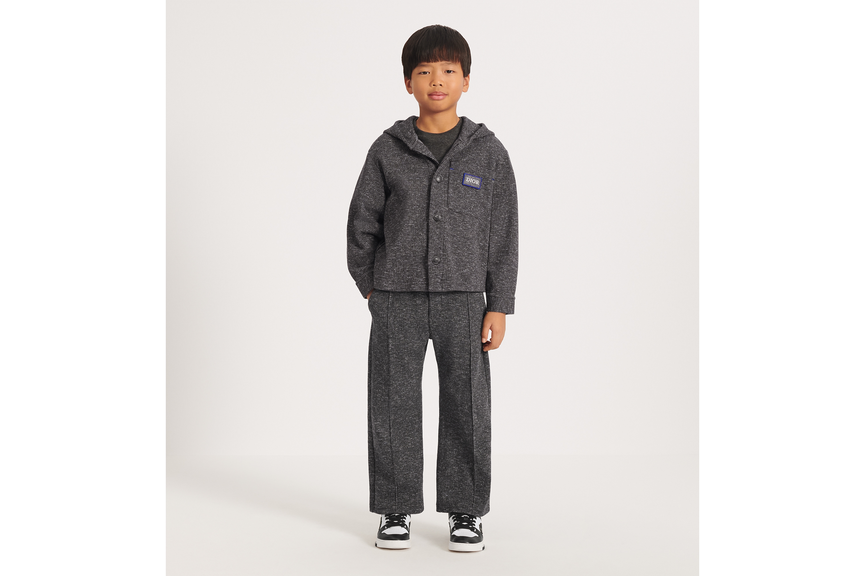 Kids' Hooded Jacket Deep Gray Micro-Houndstooth Cotton Jersey Jacquard ...