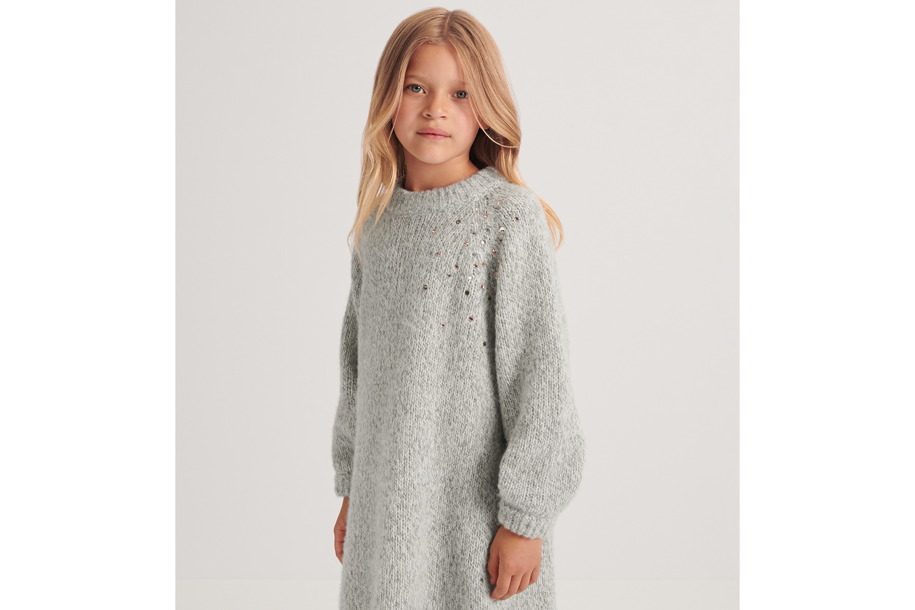 Kids' Straight Dress Heathered Gray Alpaca and Wool-Blend Mouliné Knit ...
