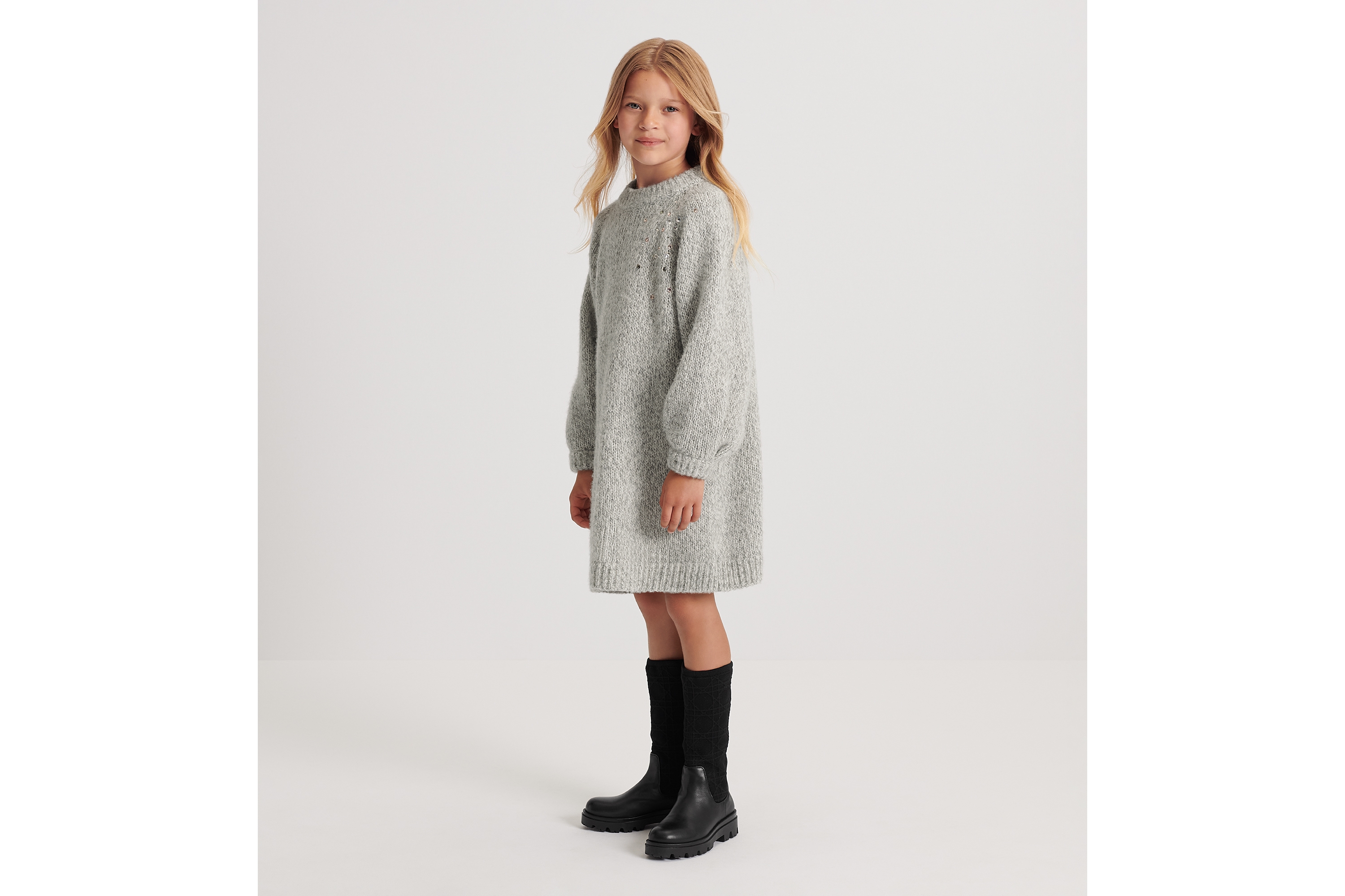 Kids' Straight Dress Heathered Gray Alpaca and Wool-Blend Mouliné Knit ...