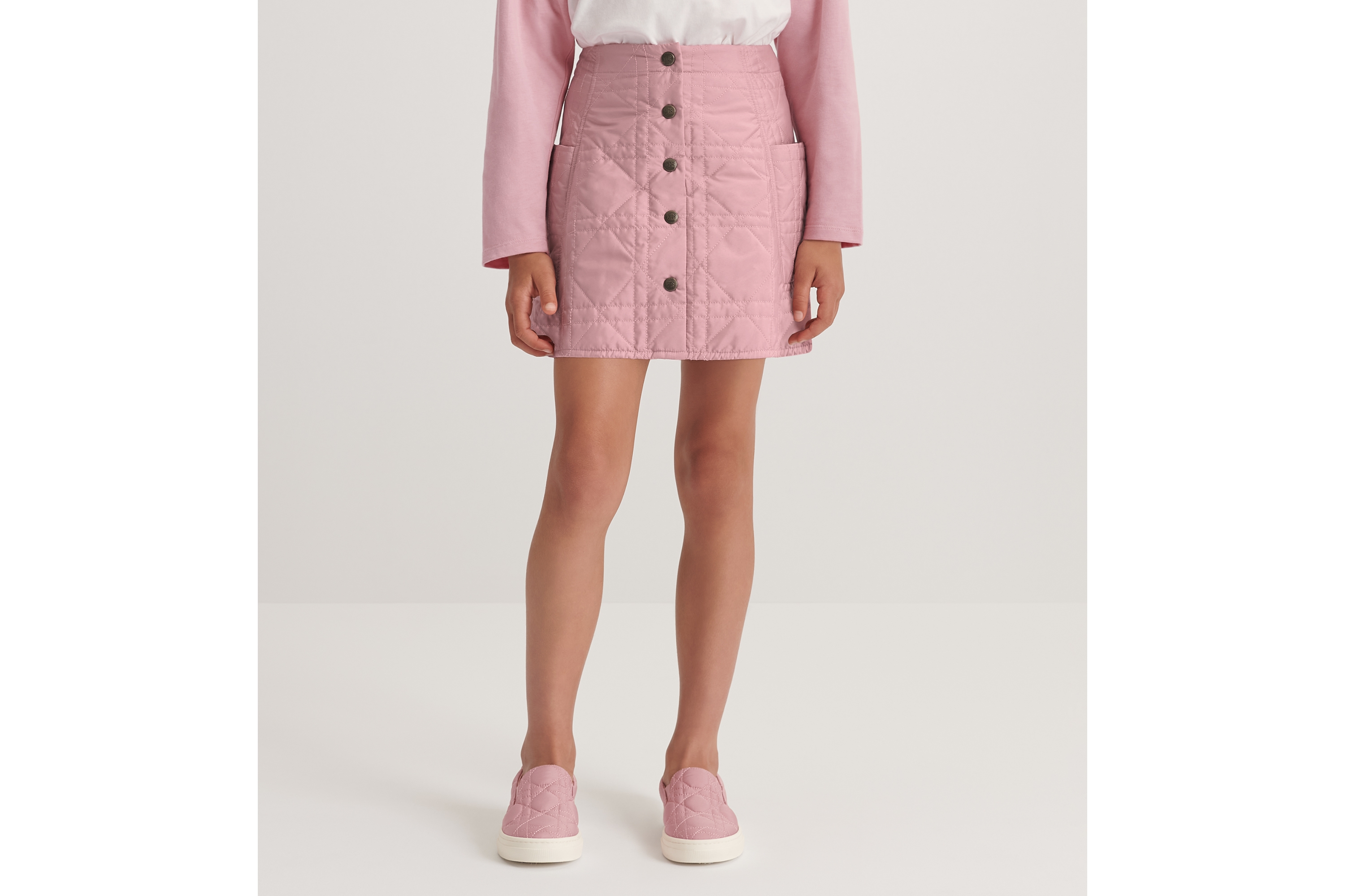 Kids' A-Line Skirt Antique Pink Cannage Quilted Technical Fabric | DIOR