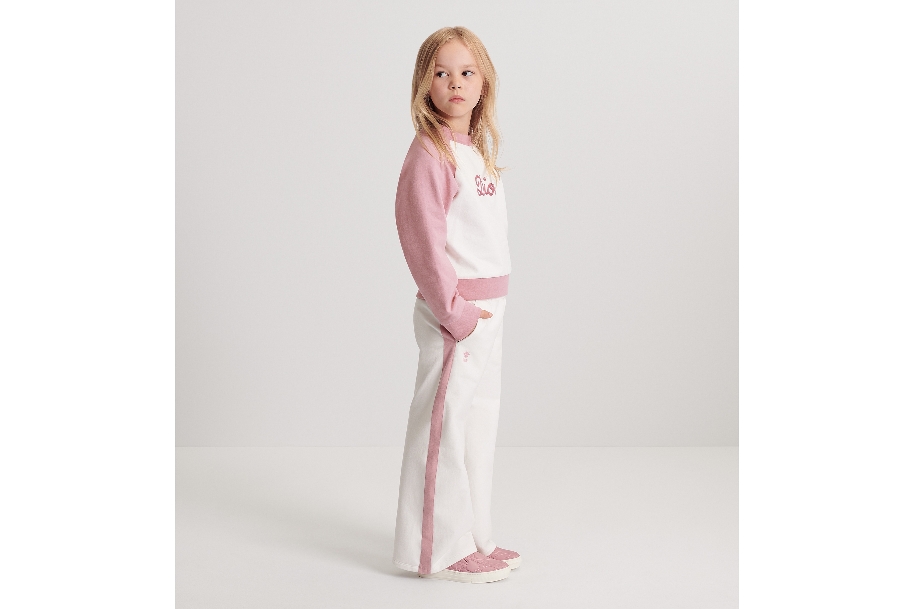 Kids' Track Pants Ivory and Antique Pink Cotton Fleece | DIOR