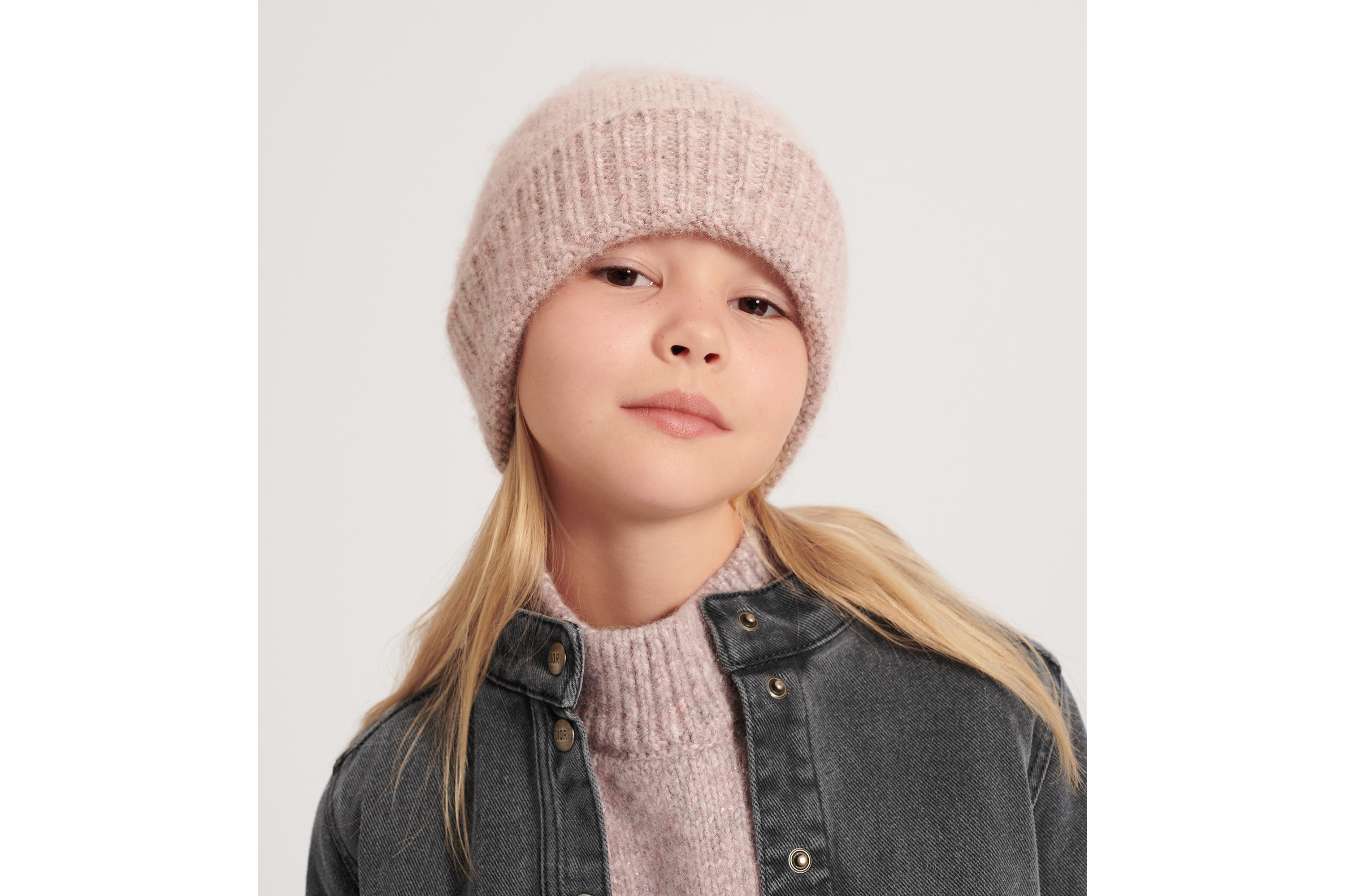 Bonnet enfant Maille de coton, alpaga et laine moulinés vieux rose et ...