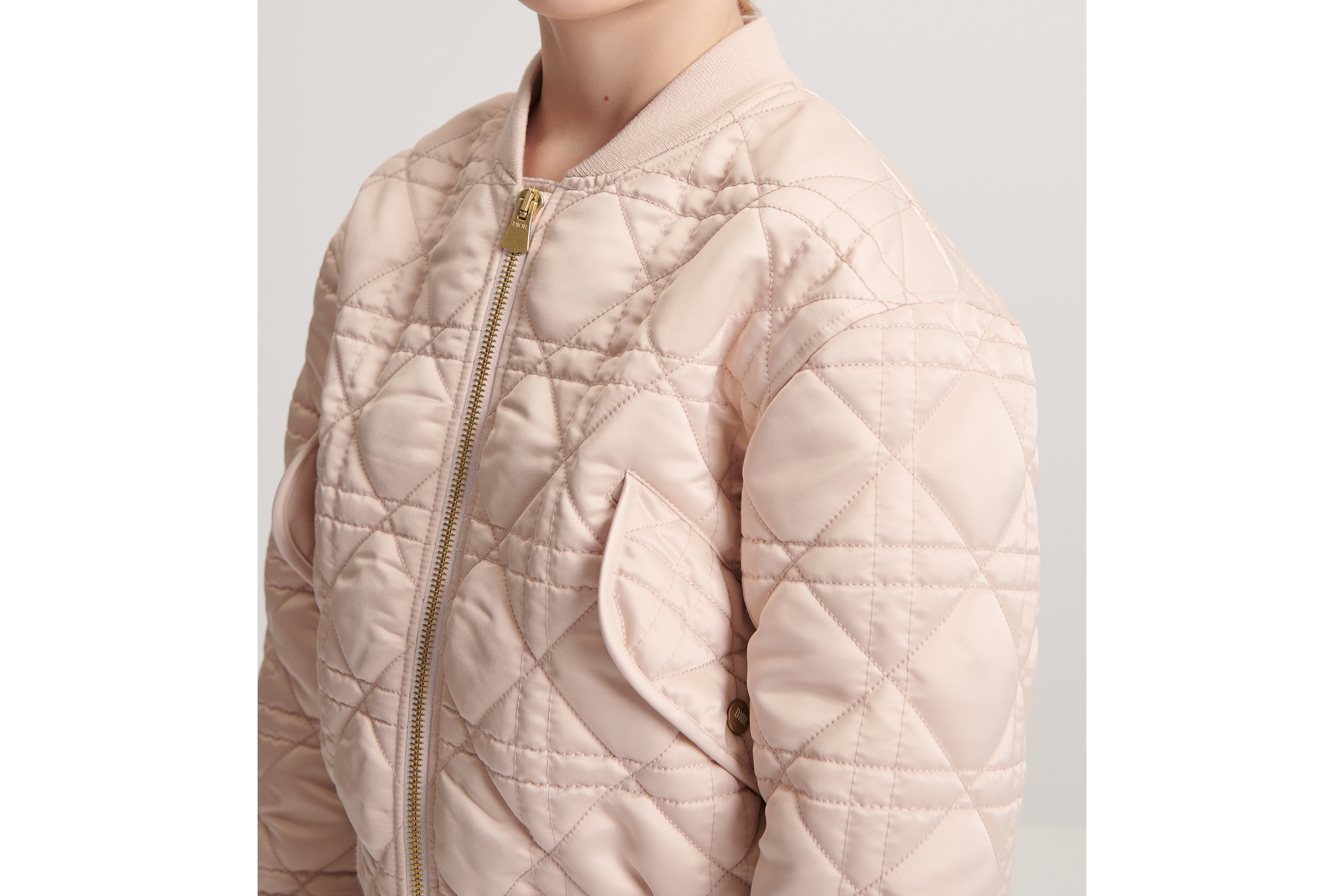 Kids' Bomber Jacket Pale Pink Cannage Satin-Finish Technical Fabric | DIOR