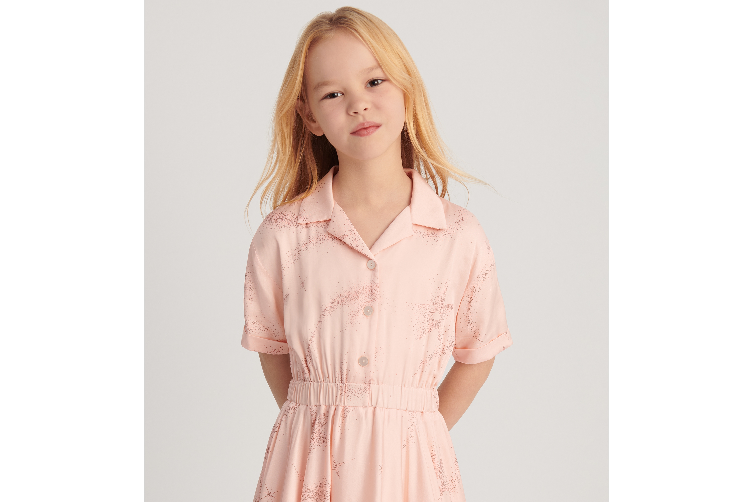 Abito svasato per bambini Voile satinato rosa pallido con motivo ...