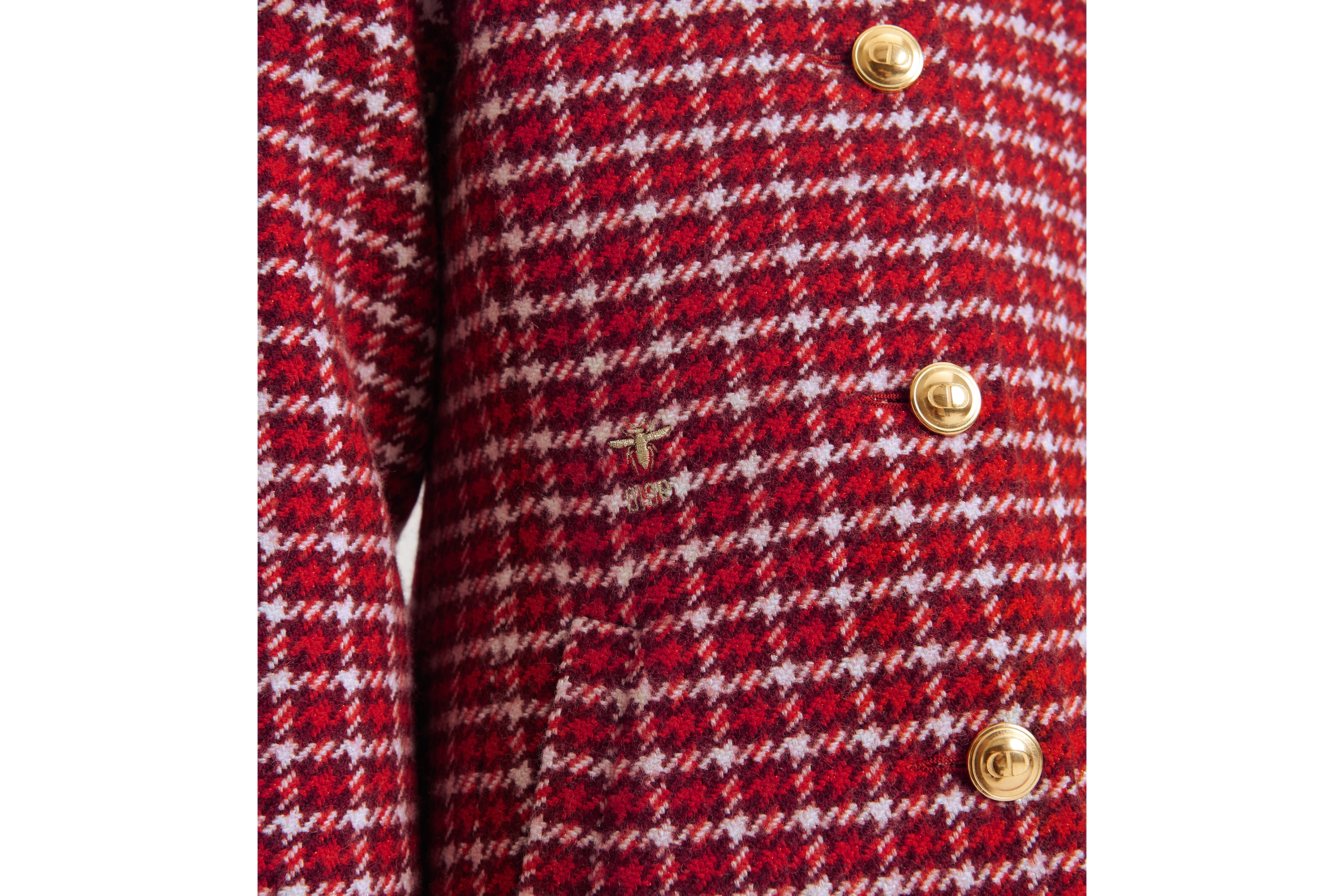 Kids' Coat Metallic White and Red Houndstooth Wool and Cashmere | DIOR