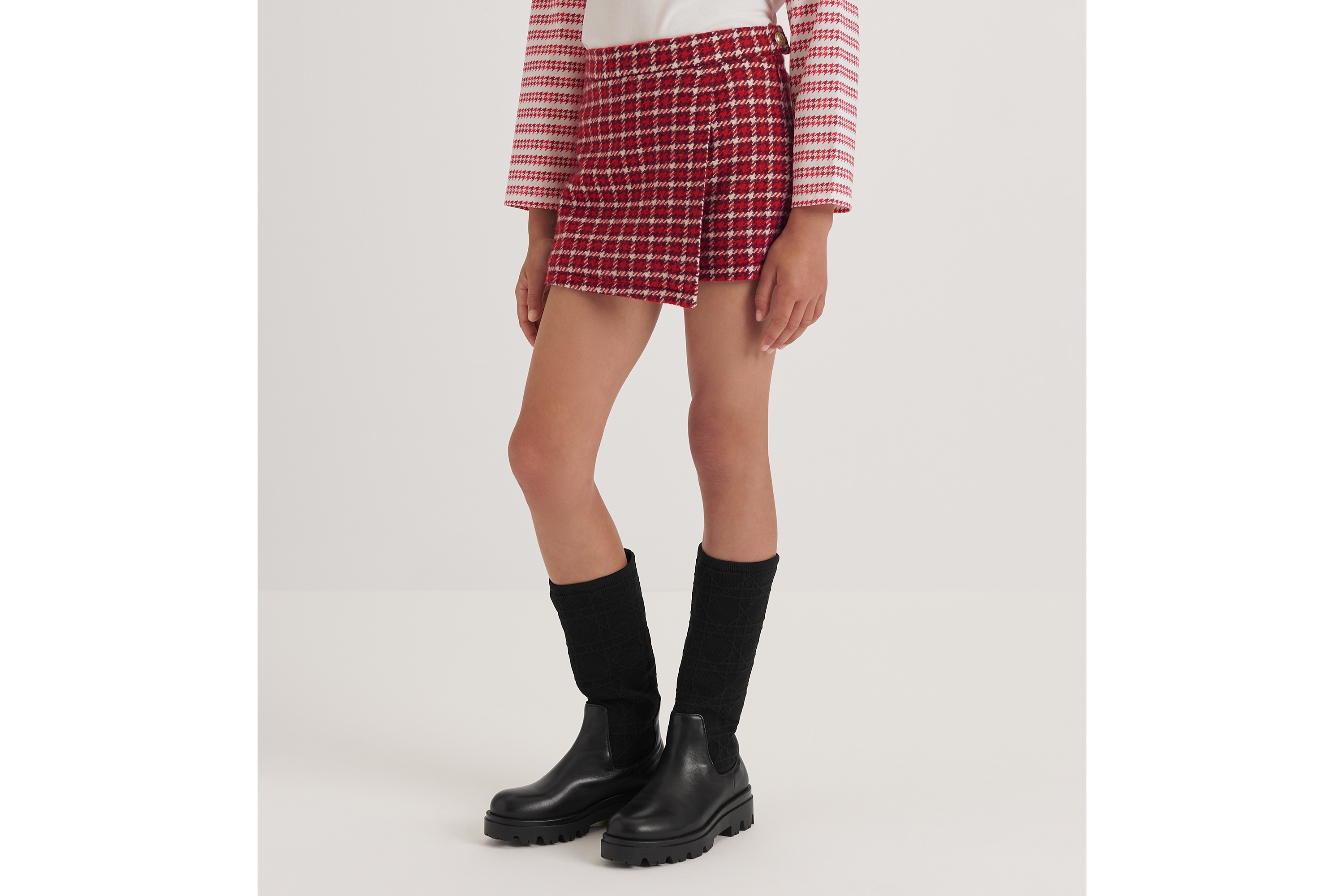 Kids' Wrap Skort Metallic White and Red Houndstooth Wool and Cashmere ...