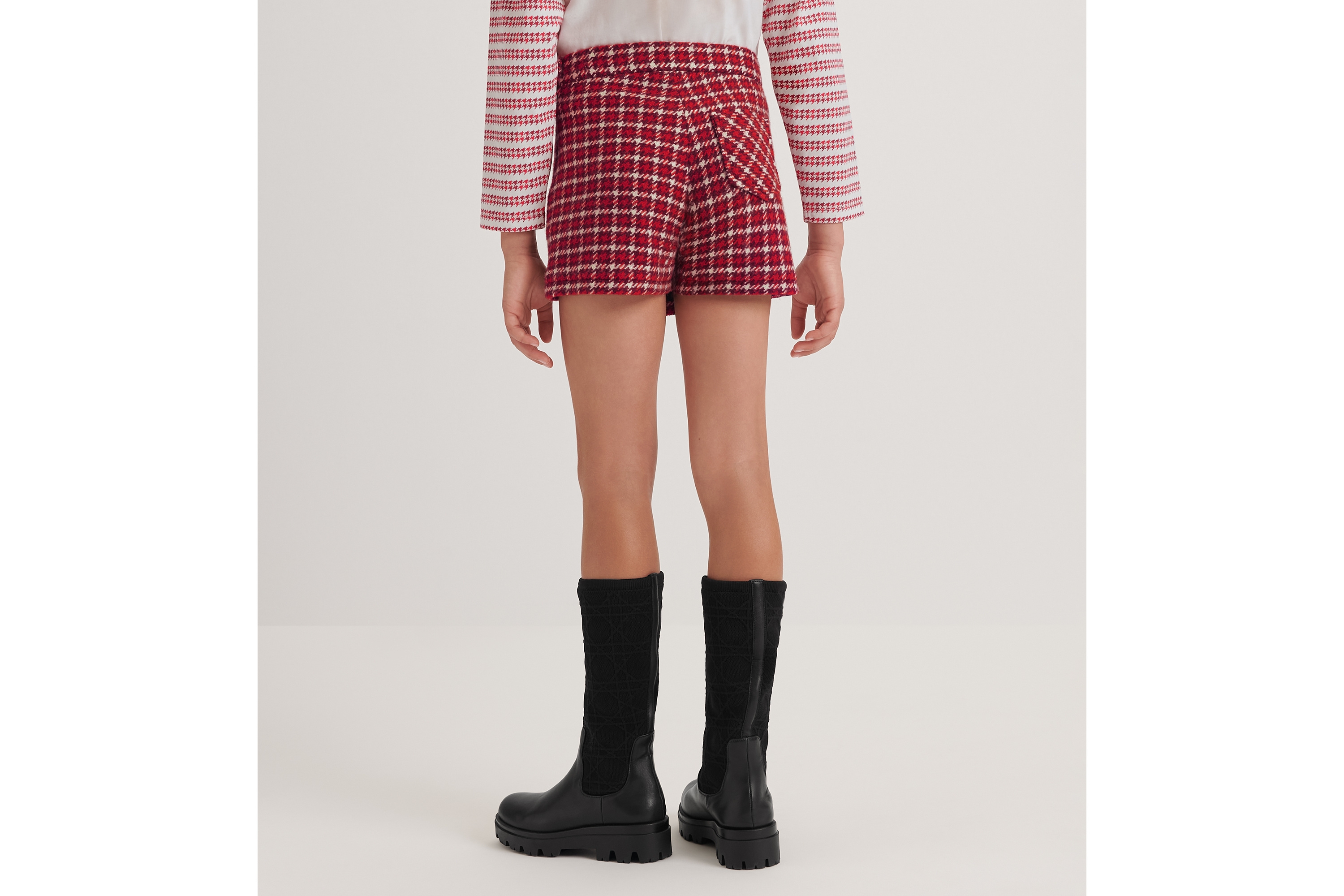 Kids' Wrap Skort Metallic White and Red Houndstooth Wool and Cashmere ...