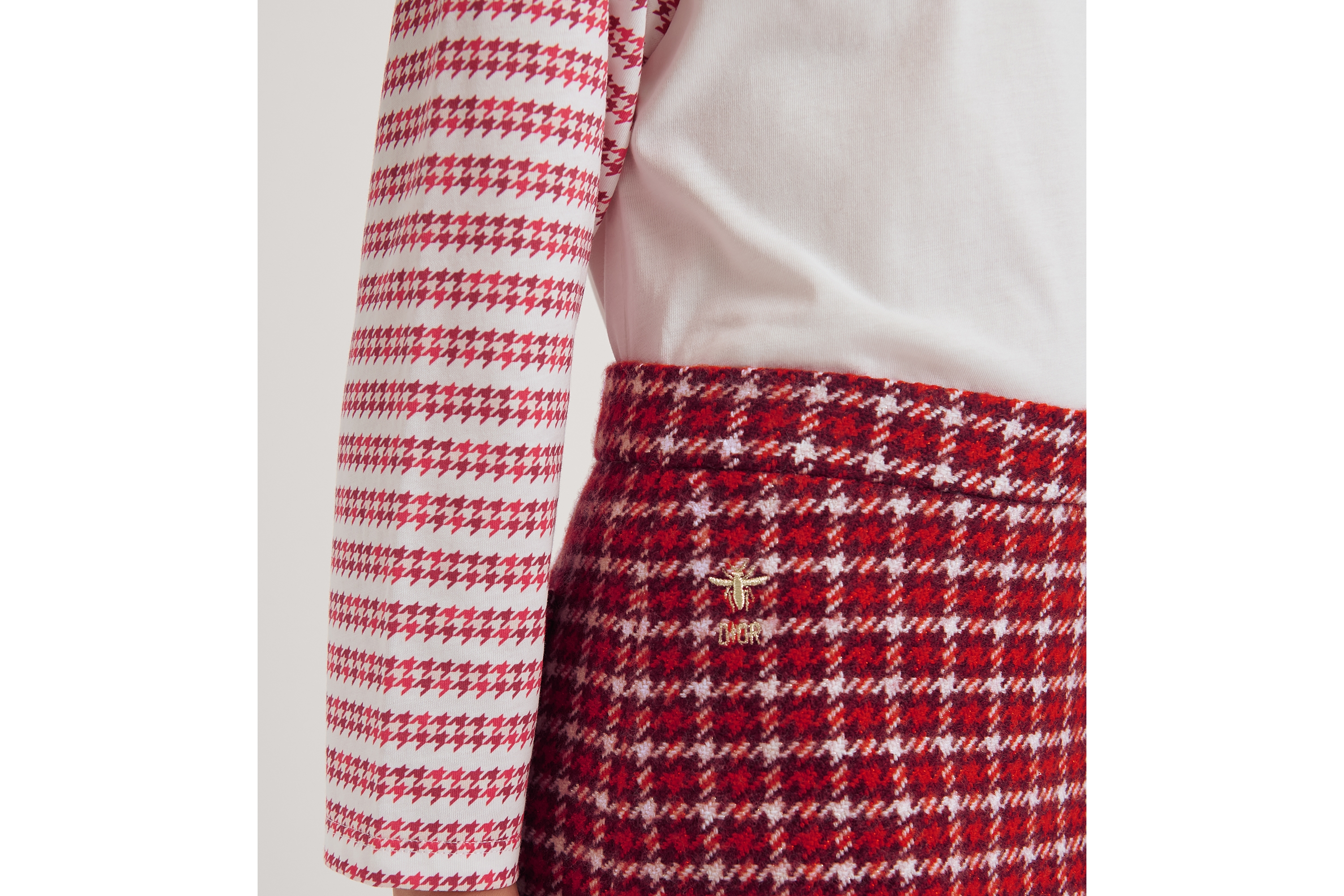 Kids' Wrap Skort Metallic White and Red Houndstooth Wool and Cashmere ...
