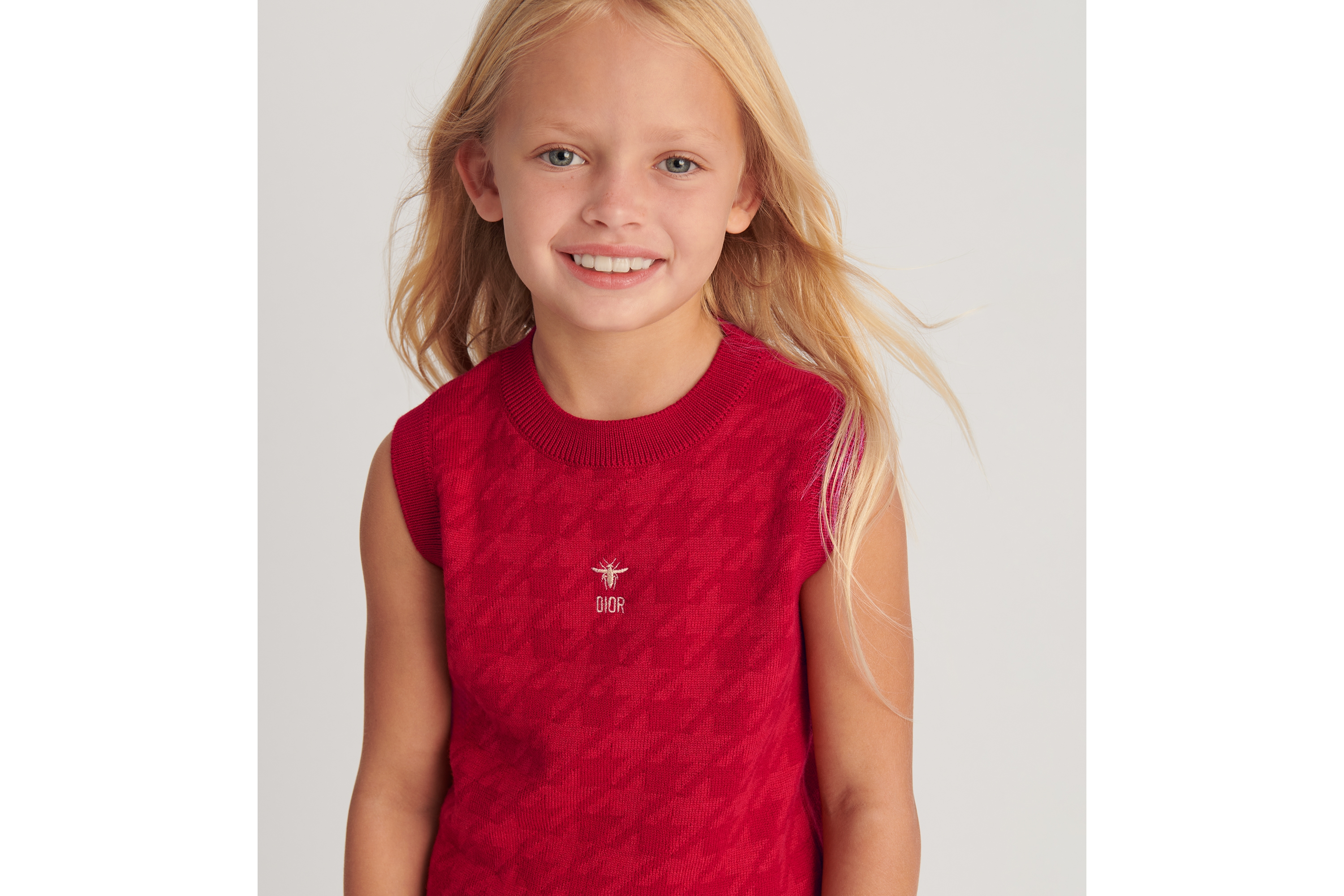 Kids' Sweater Vest Red Houndstooth Jacquard Wool Knit | DIOR