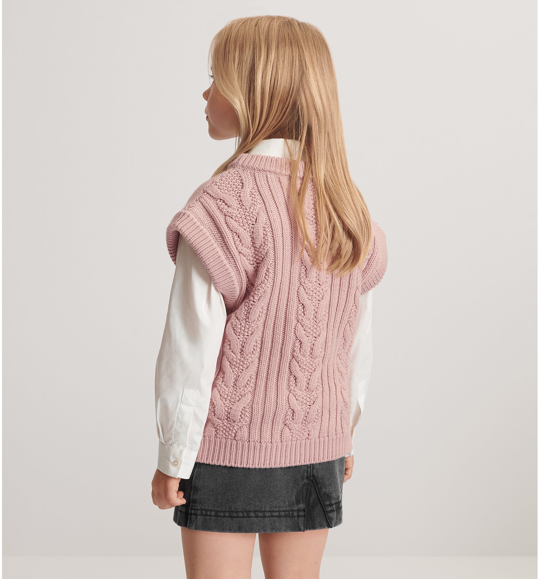 Pull sans manches enfant Maille torsadée de laine vieux rose | DIOR
