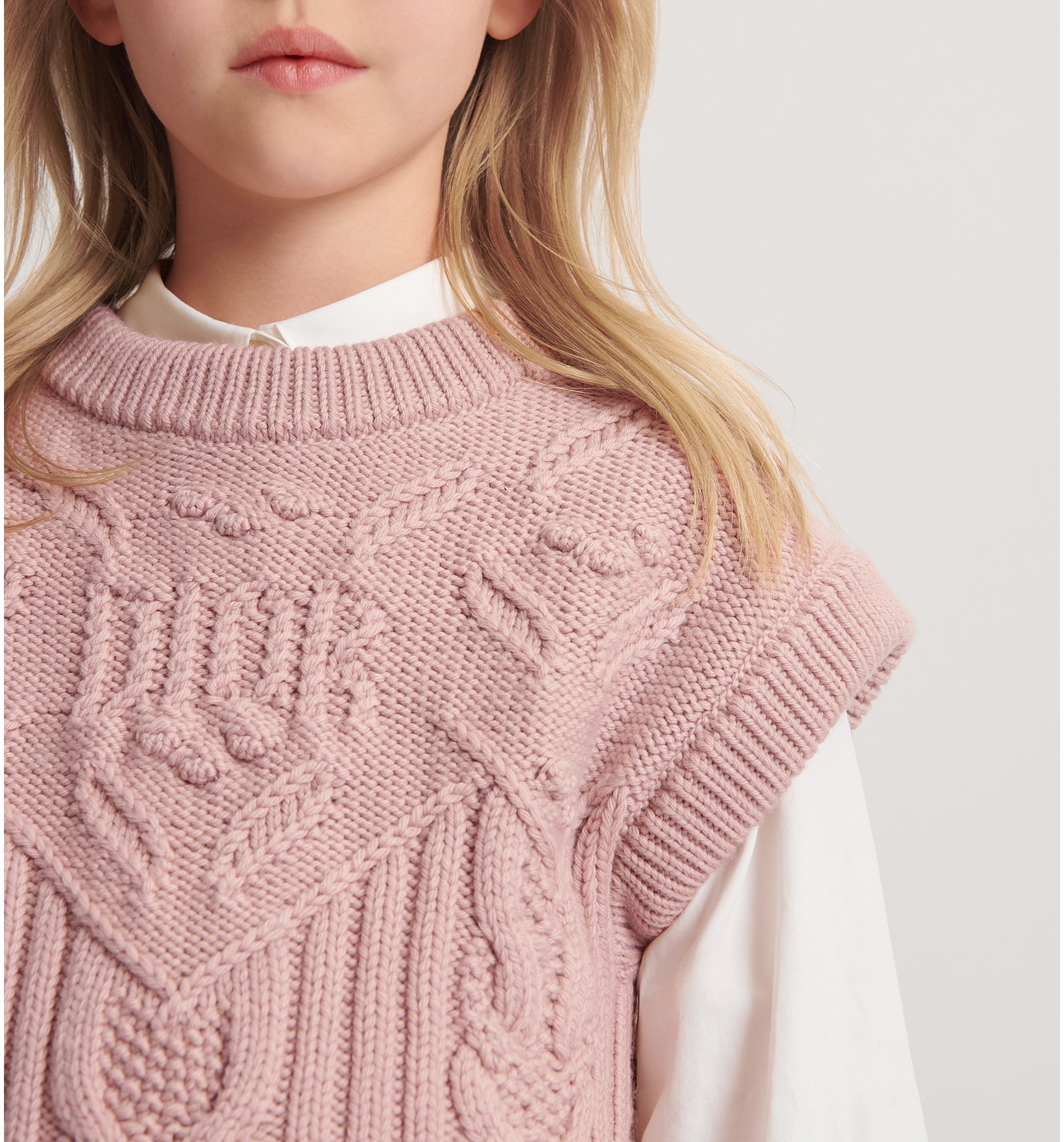 Pull sans manches enfant Maille torsadée de laine vieux rose | DIOR