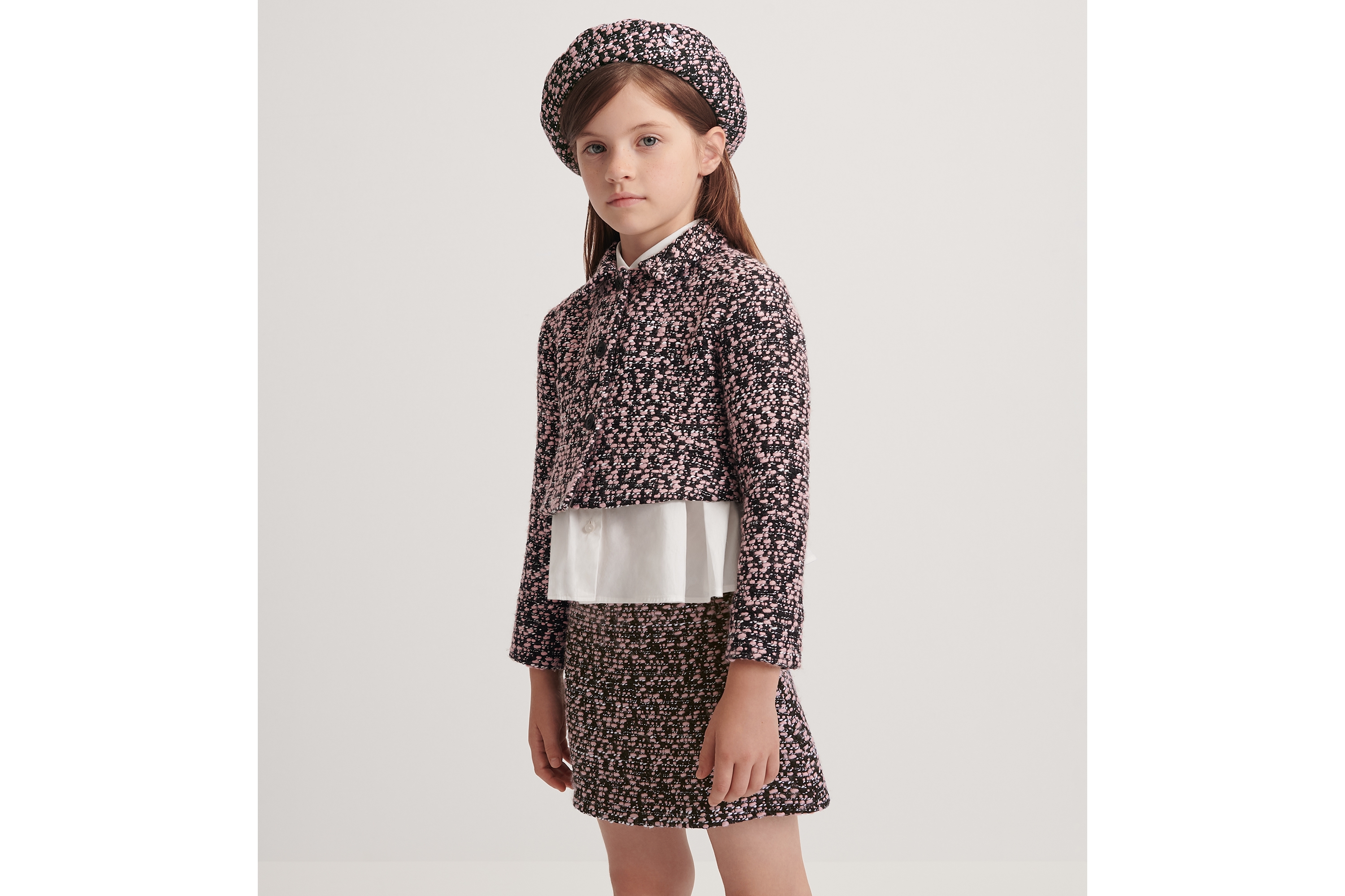 Kids' Cropped Jacket Black, Pink and Silver-Tone Tweed | DIOR