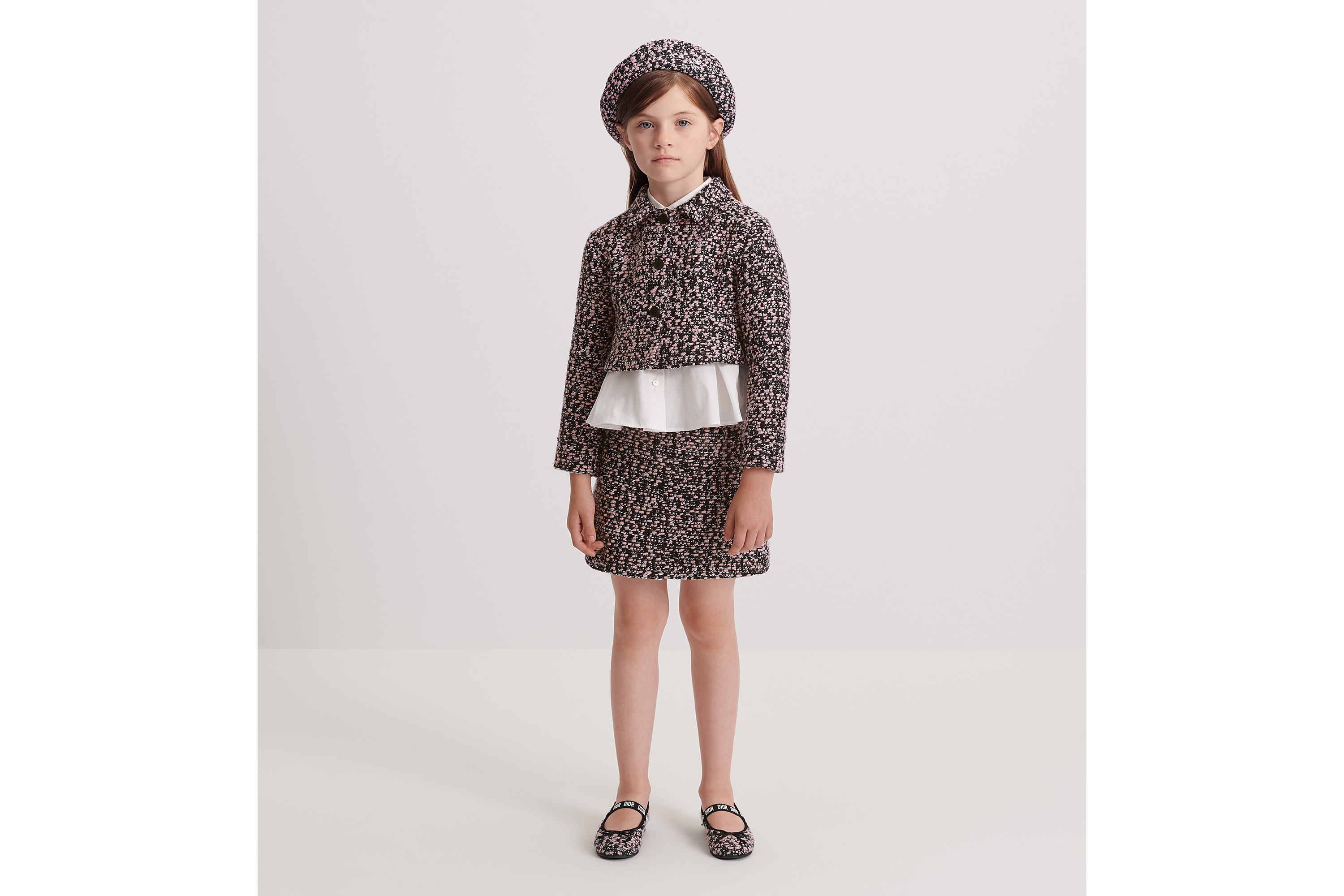 Kids' Cropped Jacket Black, Pink and Silver-Tone Tweed | DIOR