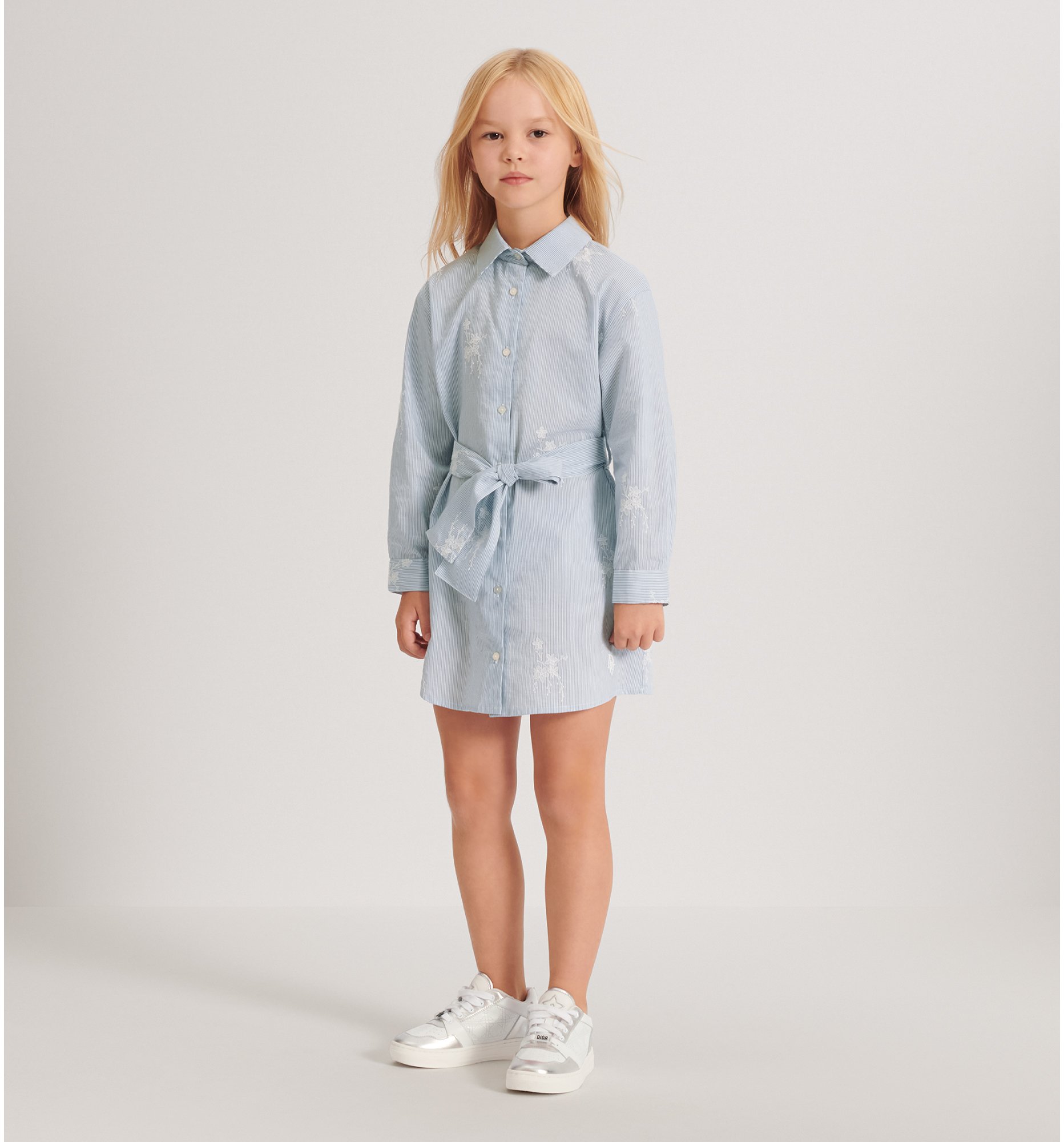 Robe-chemise enfant Popeline de coton et soie à rayures bleu marine ...