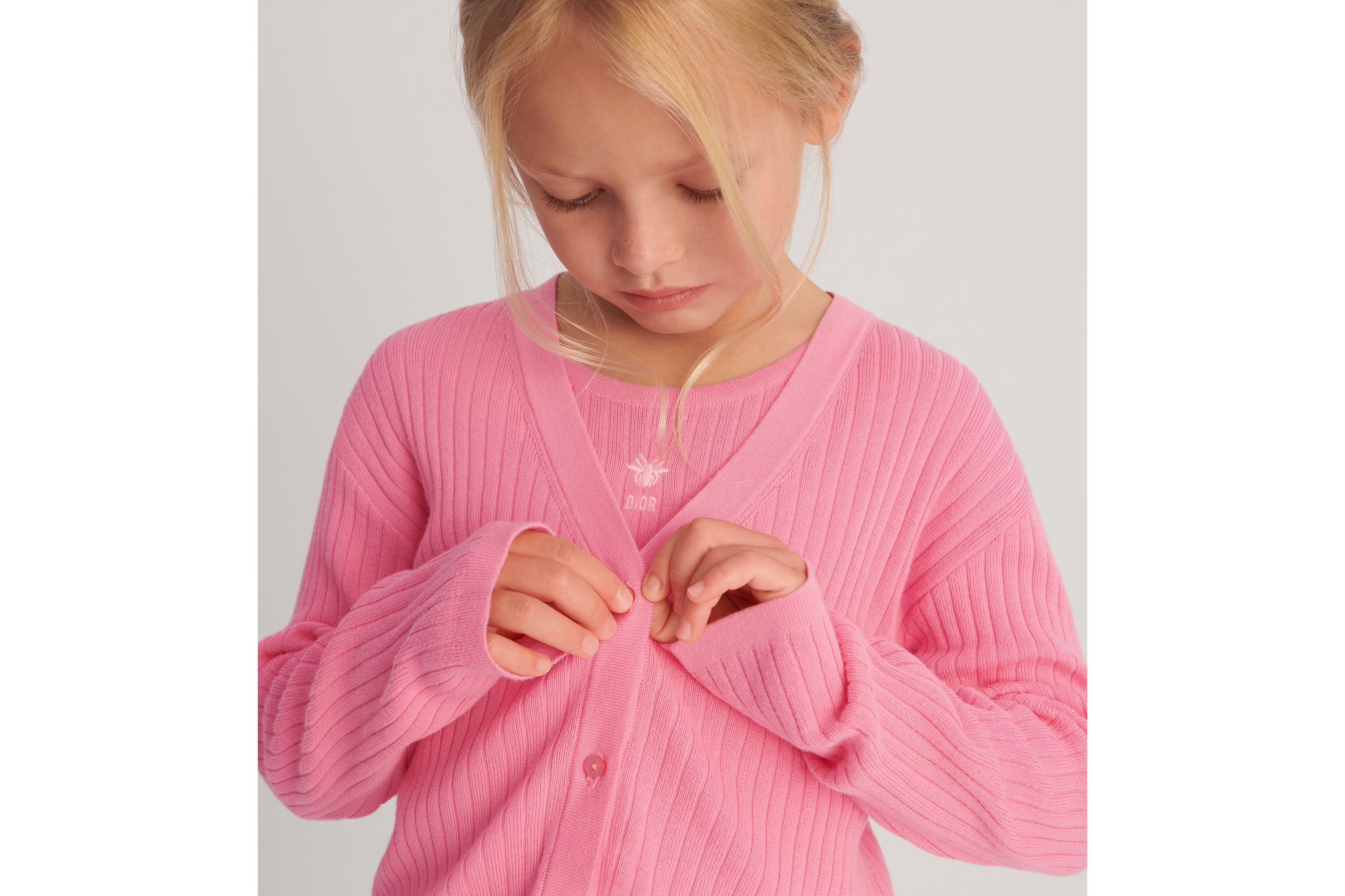 Vest voor kinderen Felroze geribd katoenen breisel | DIOR