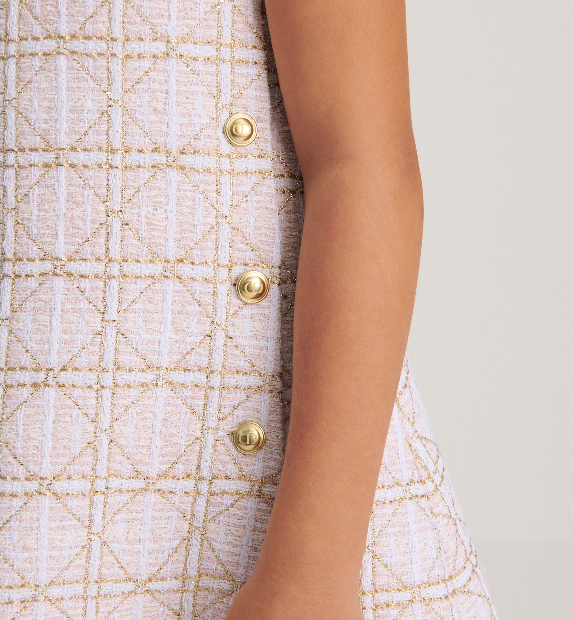 Kids' A-Line Dress Pale Pink Tweed with Gold-Tone Cannage Kids' A-Line Dress Pale Pink Tweed with Gold-Tone Cannage