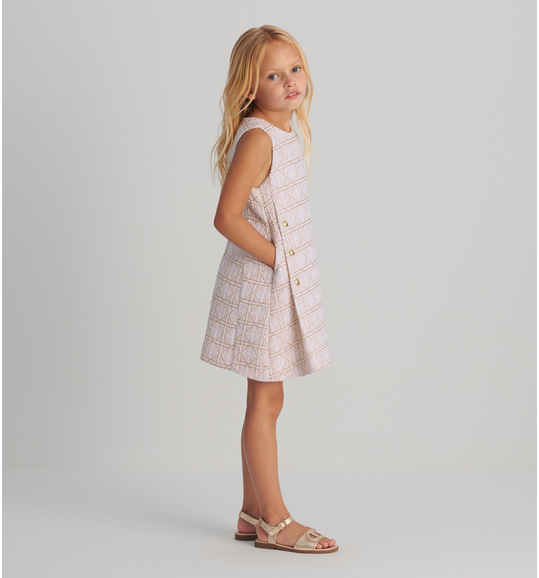 Kids' A-Line Dress Pale Pink Tweed with Gold-Tone Cannage Jacquard ...