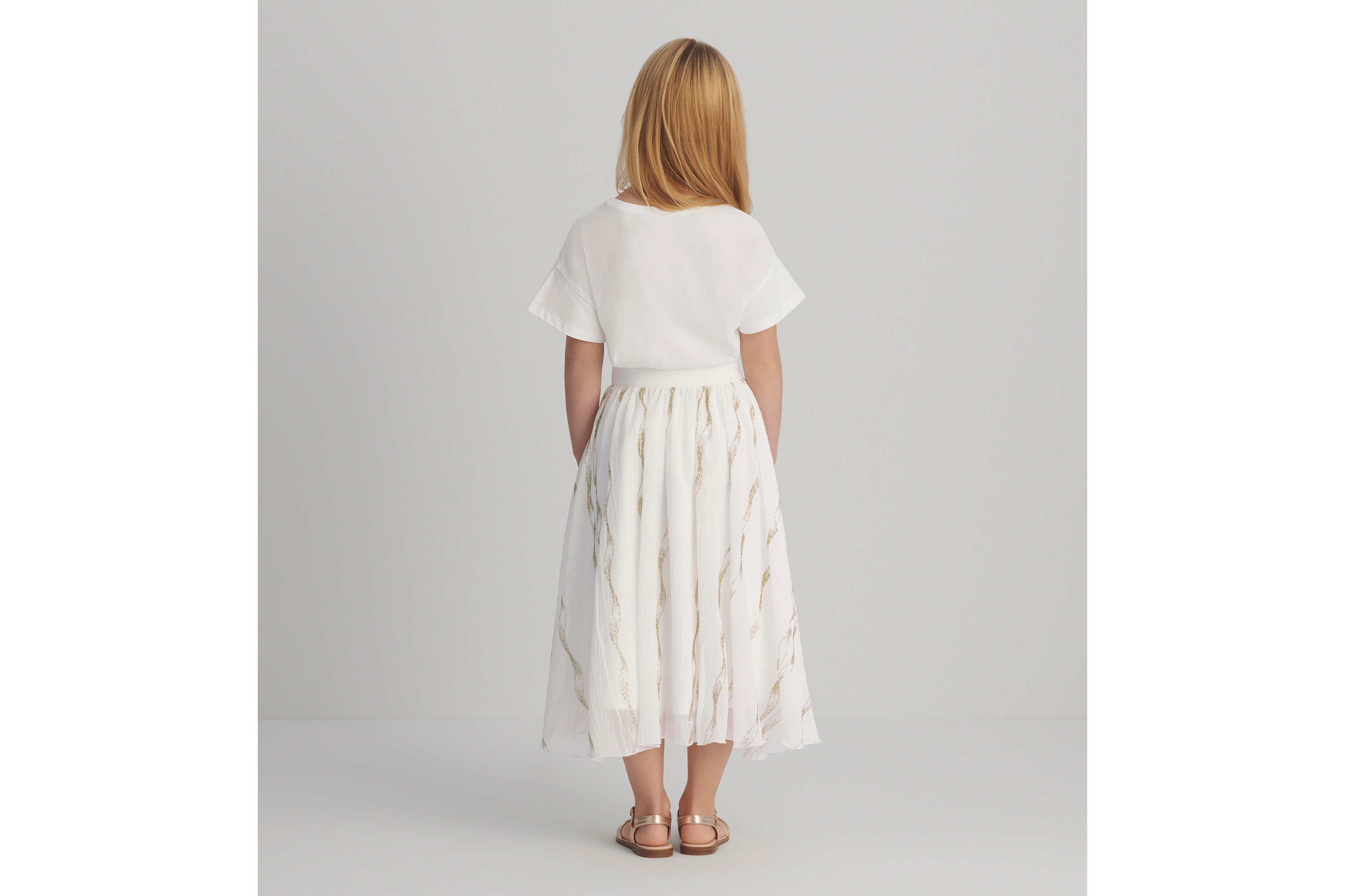 Jupe longue enfant Mousseline ivoire à motif pailleté doré | DIOR